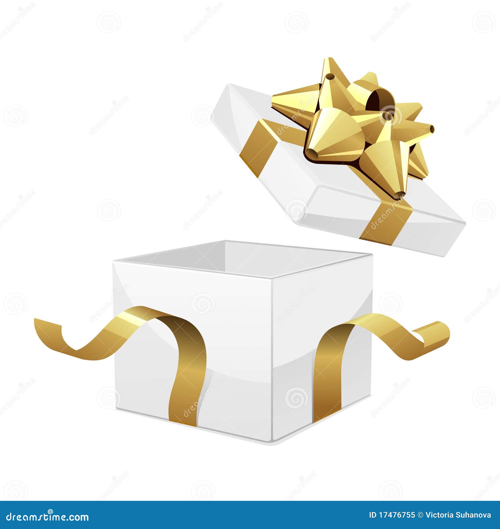 Open Gift Box with Glossy Gold Bow Stock Illustration - Illustration of ...