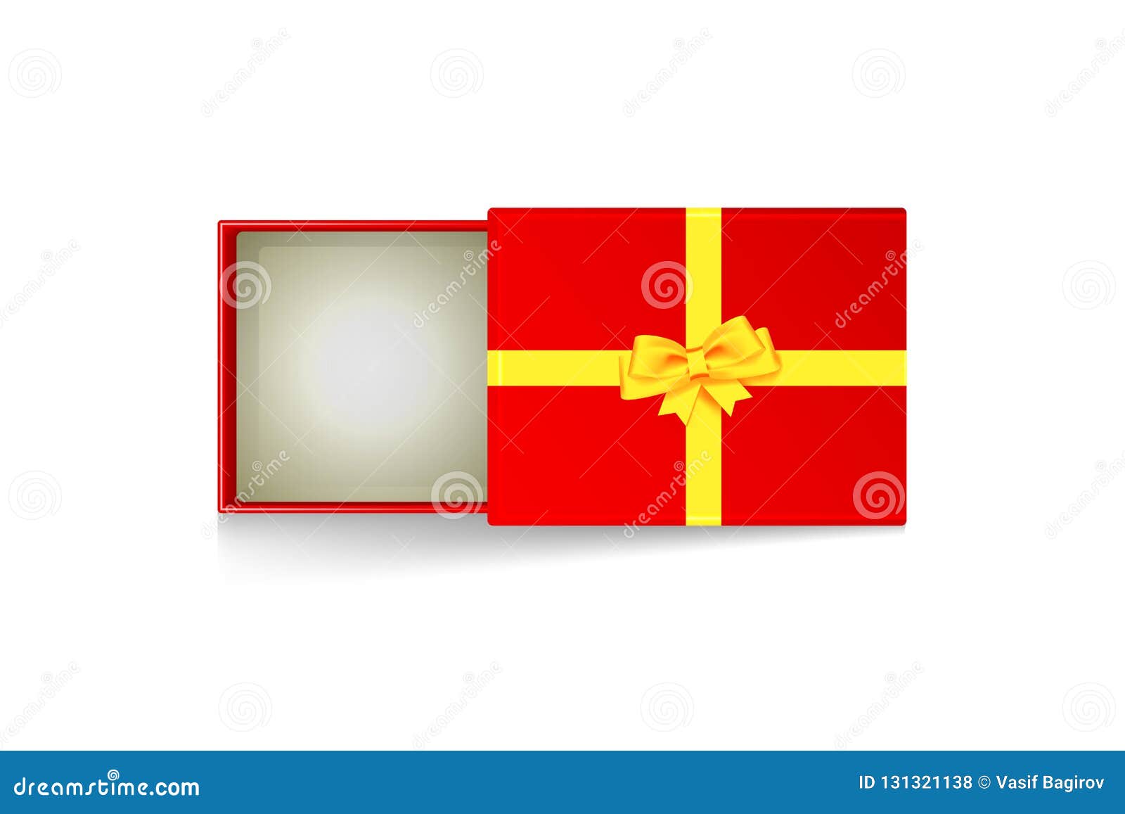 Open Gift Box with Glossy Gold Bow Stock Illustration - Illustration of ...