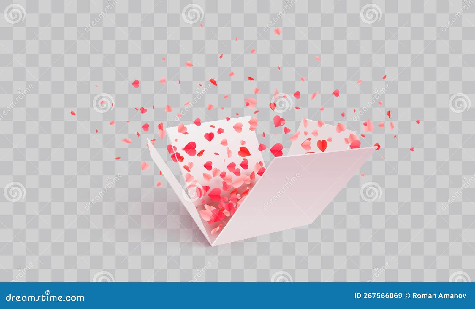 Open Gift Box with Hearts Confetti Burst. Valentines Day Stock Vector ...