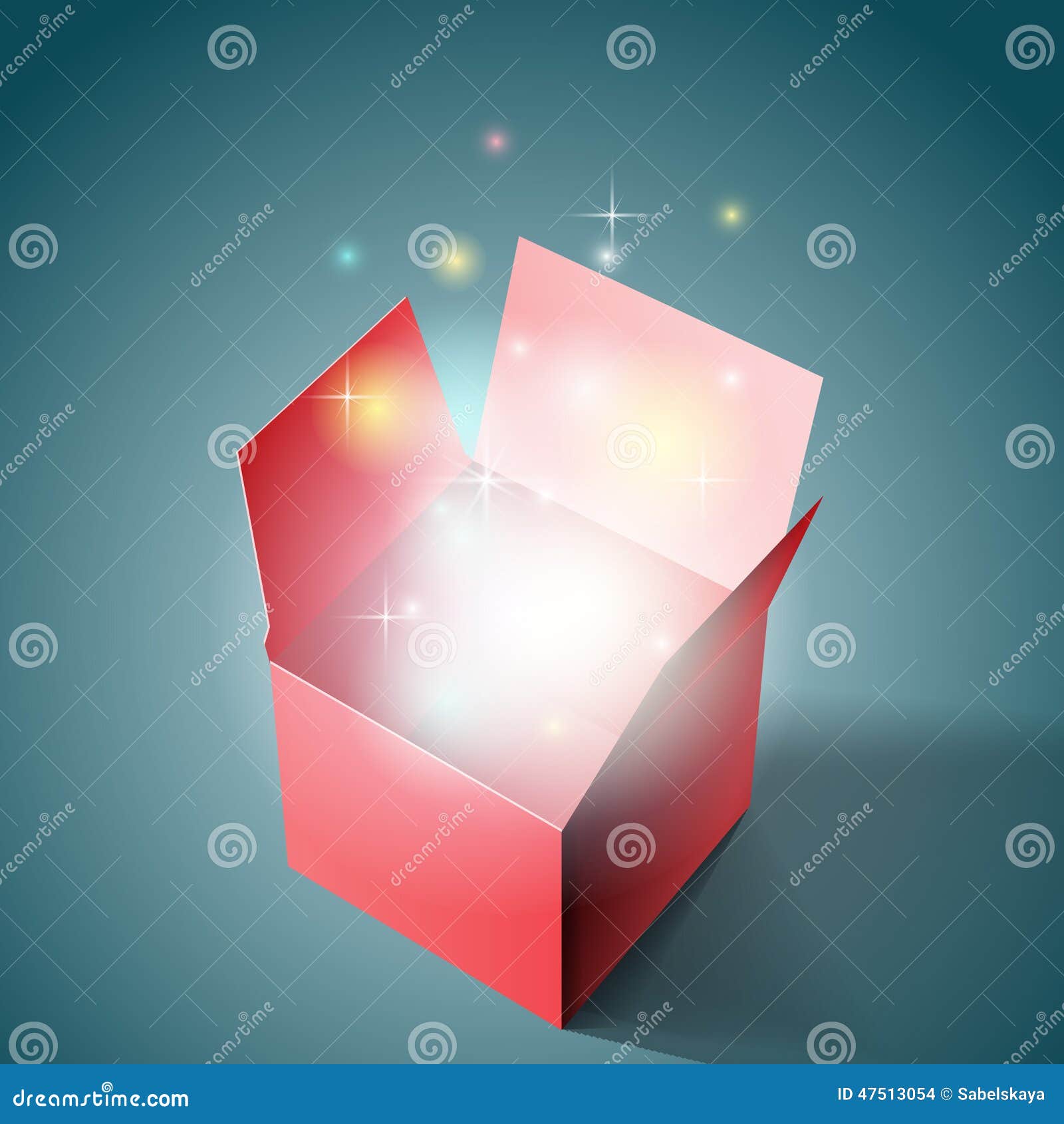 Open gift box with light stock vector. Illustration of background ...