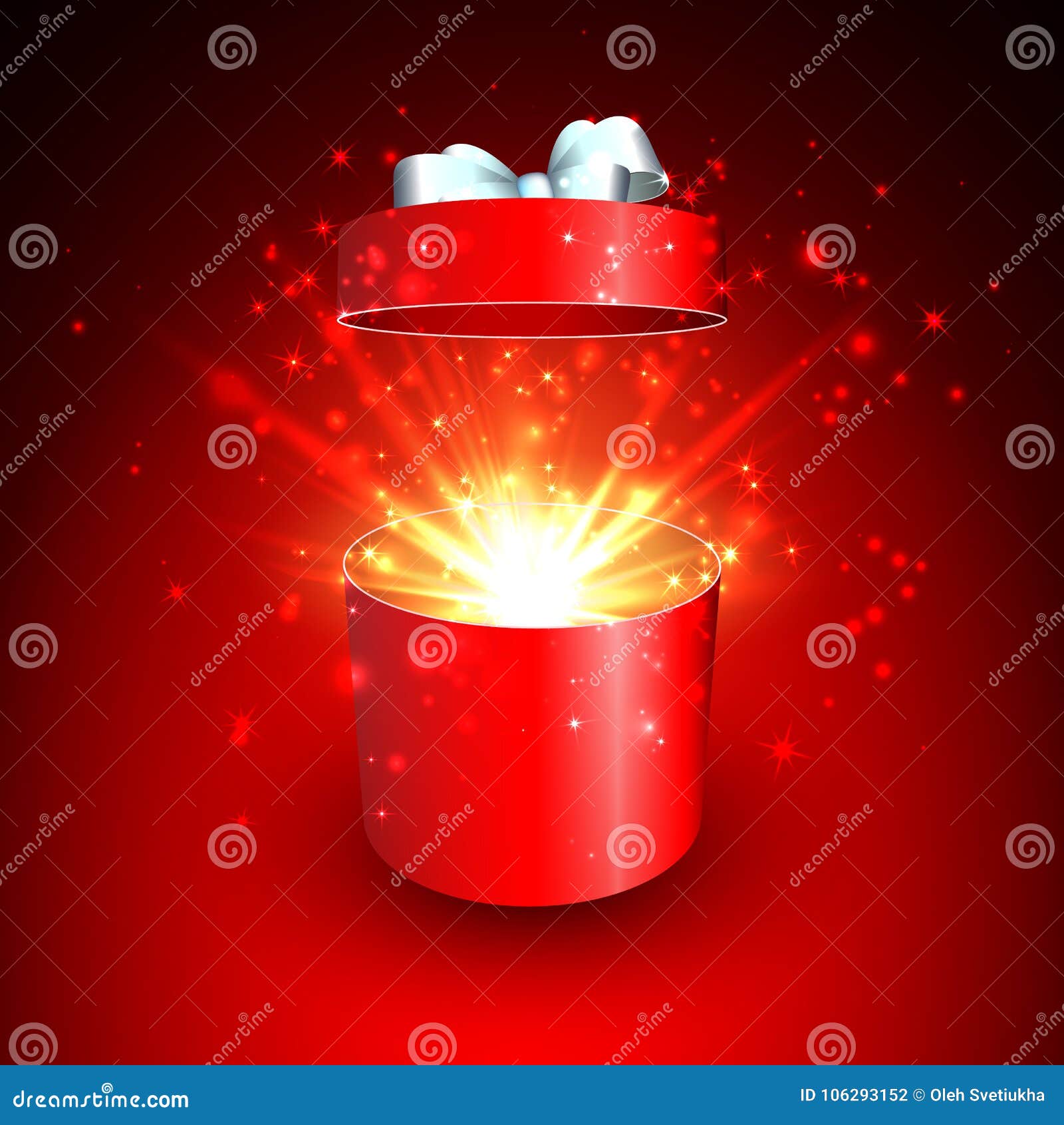 Open Gift Box and Magic Light Fireworks Christmas Vector Background ...