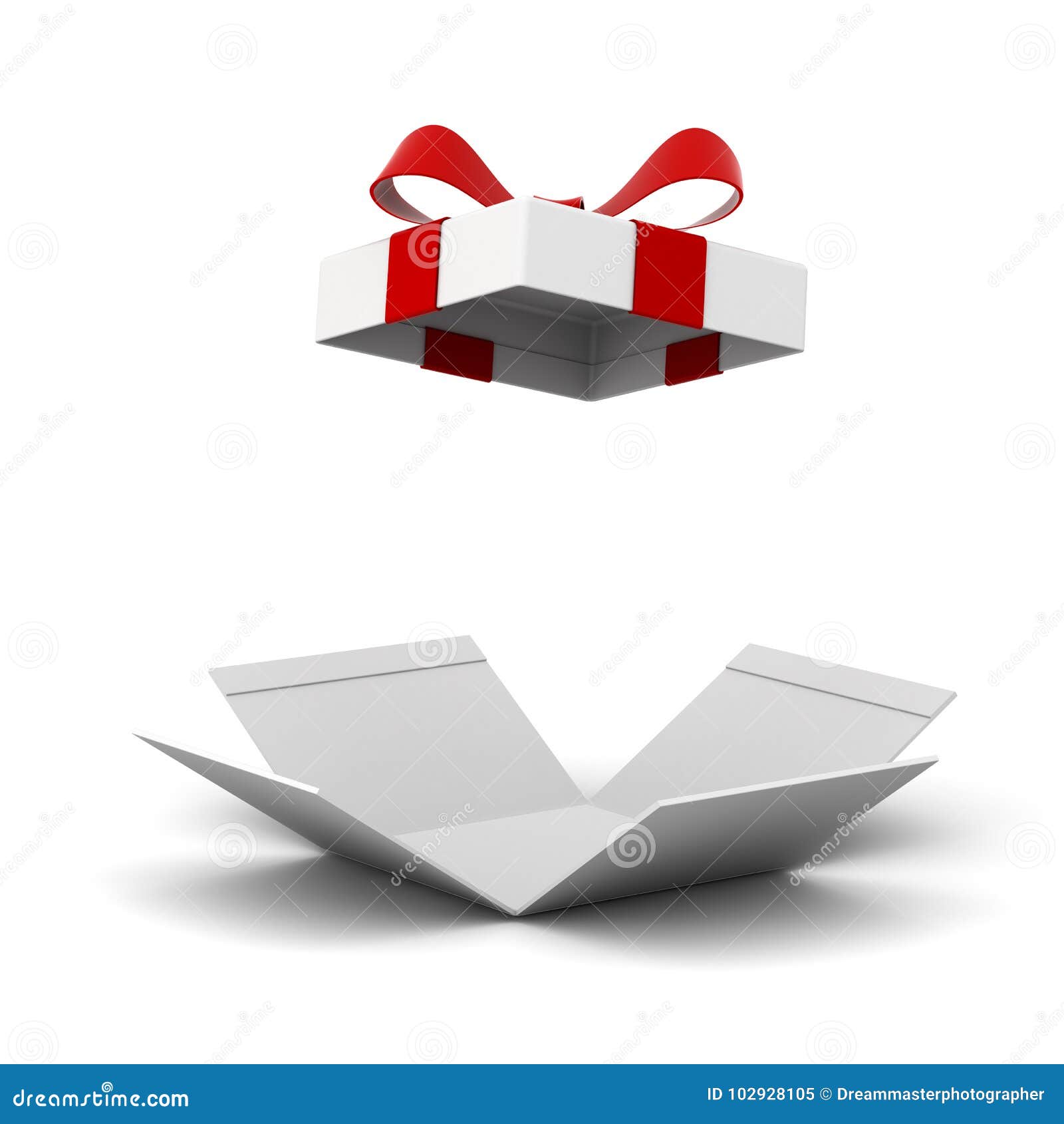 Open Gift Box , Present Box with Red Ribbon Bow Isolated on White ...