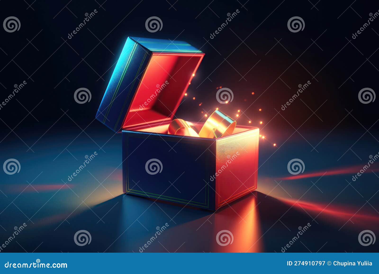 Open Gift Box with Ray of Light Effect on Color Background. AI ...