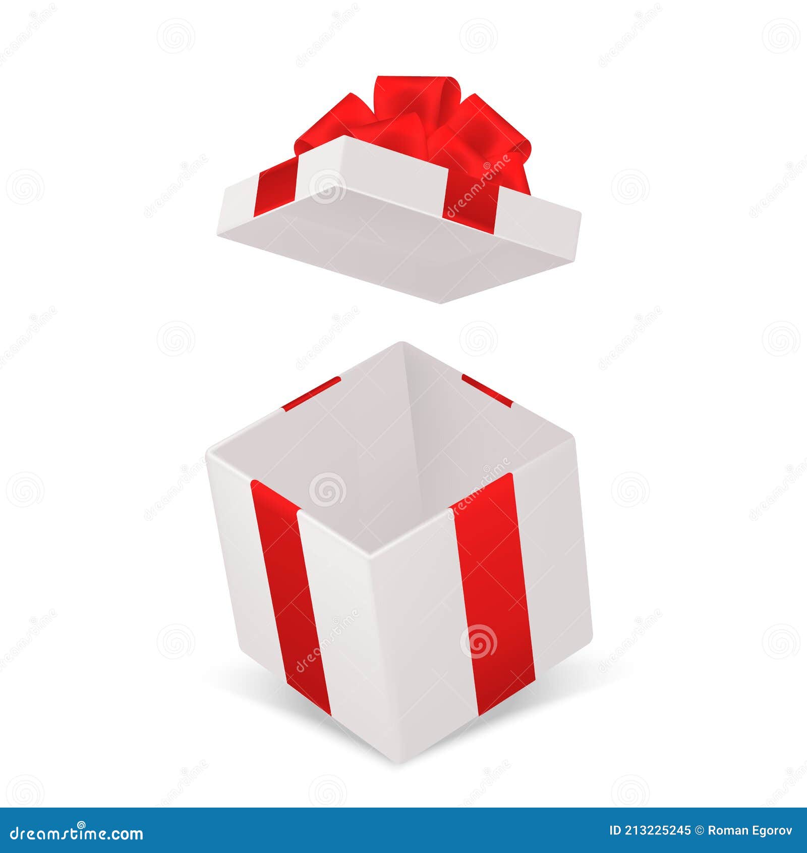 Open Gift Box. Realistic Cardboard Cube Container with Red Bow Angle ...
