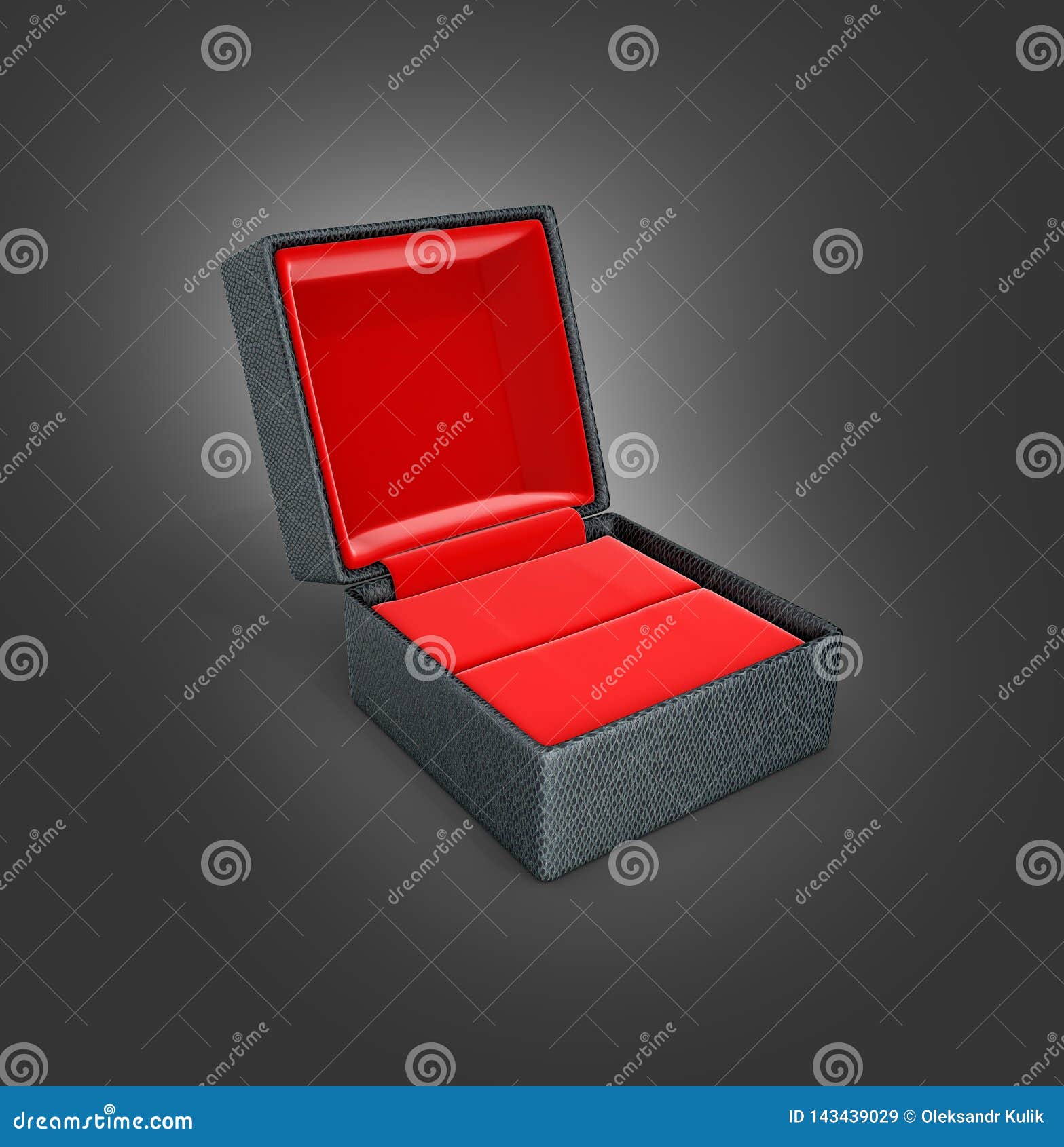 Open Gift Box with Red Material Inside Side View on Black Gradient ...