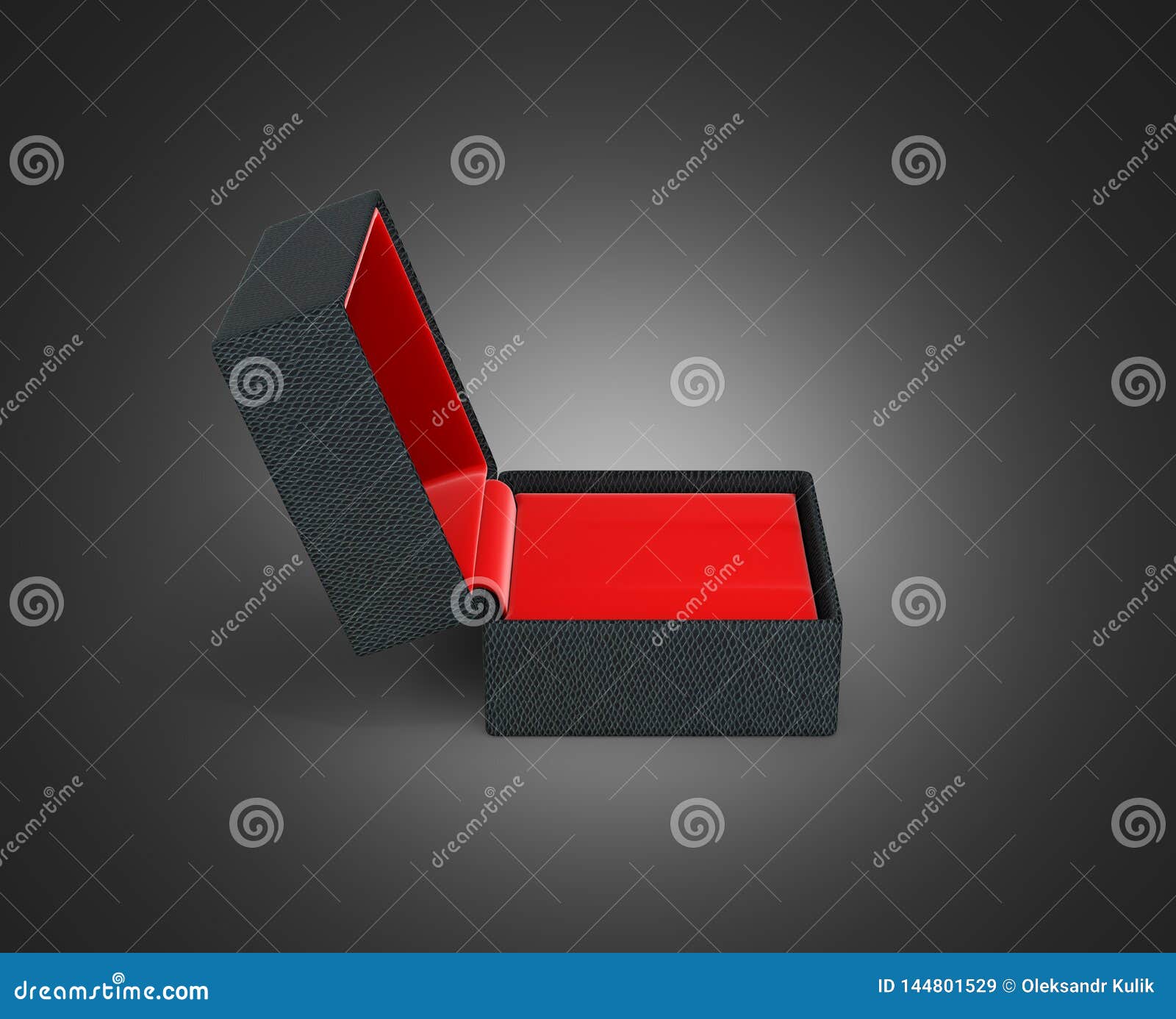 Open Gift Box with Red Material Inside Side View on Black Gradient ...