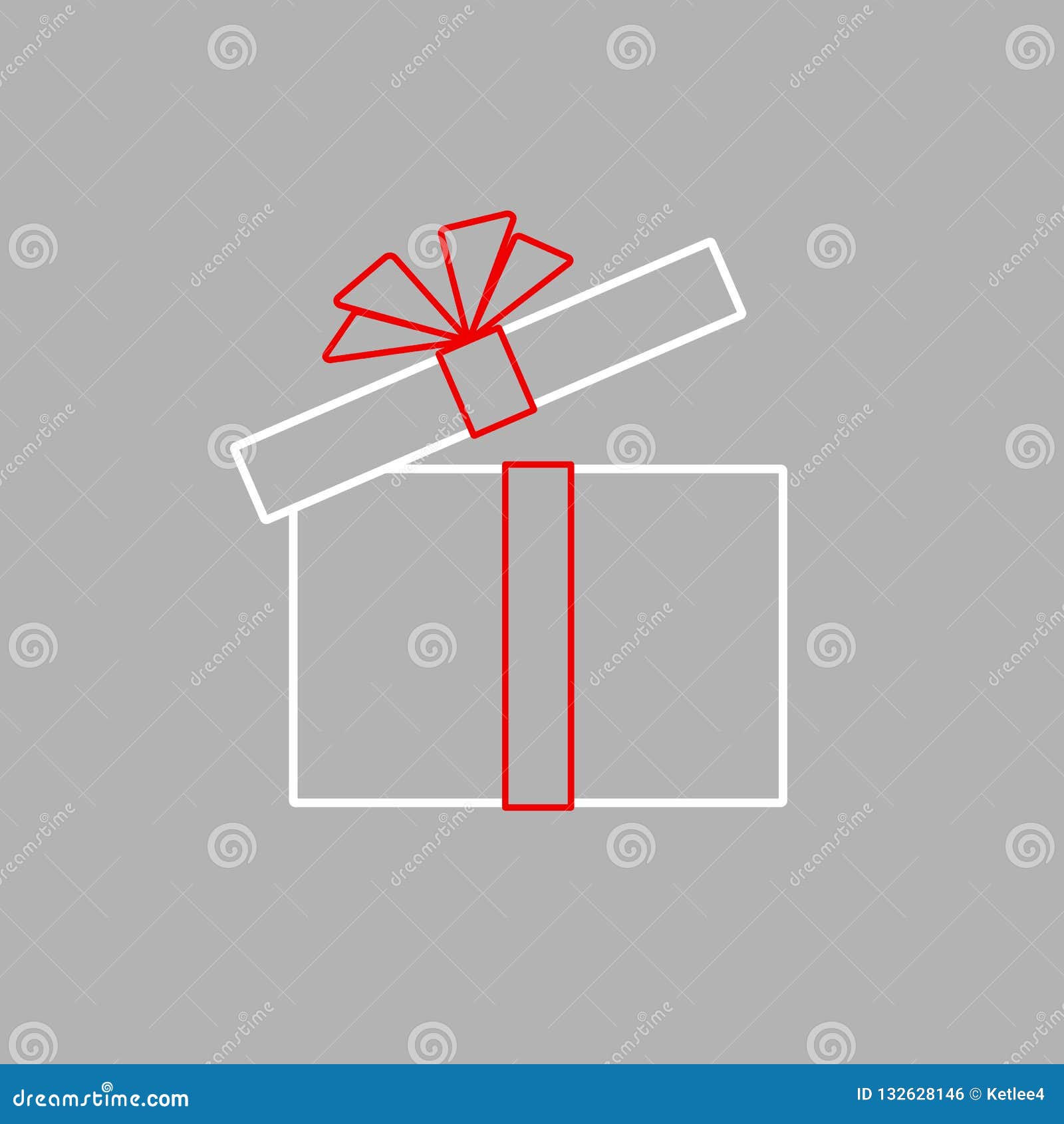 Open Gift Box with Red Ribbon Bow Isolate Simple Flat Gift Box Icon ...
