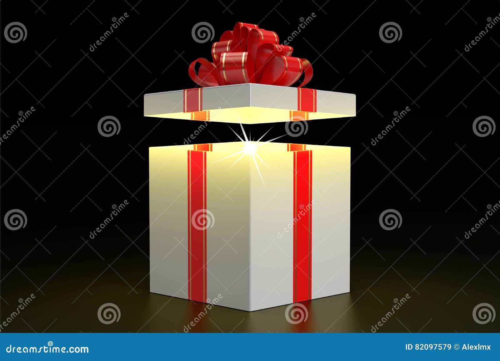 Open Gift Box with Shiny Light, 3D Rendering Stock Illustration ...