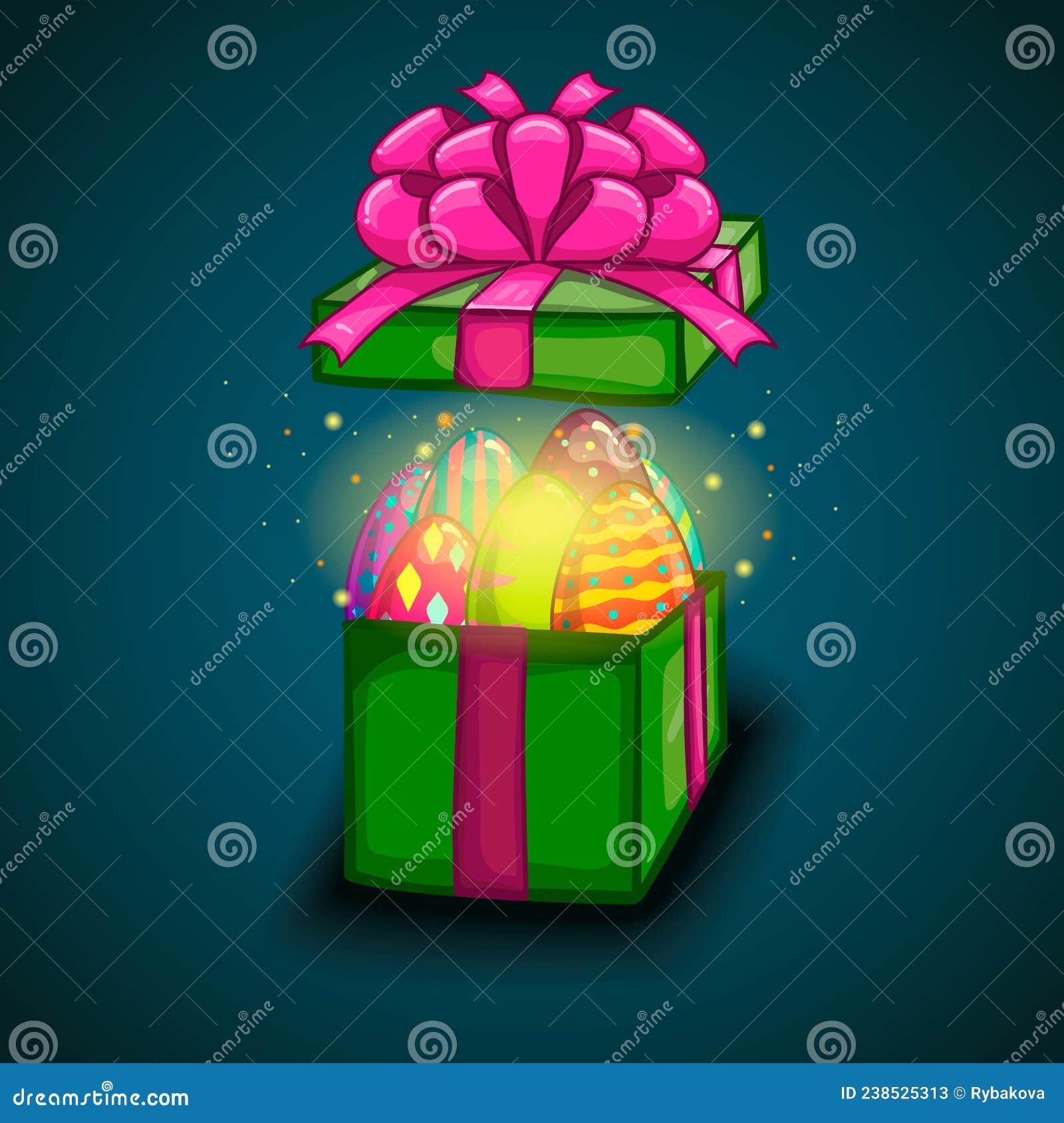 Open Gift Box with Vector Cartoon Easter Eggs Stock Vector ...