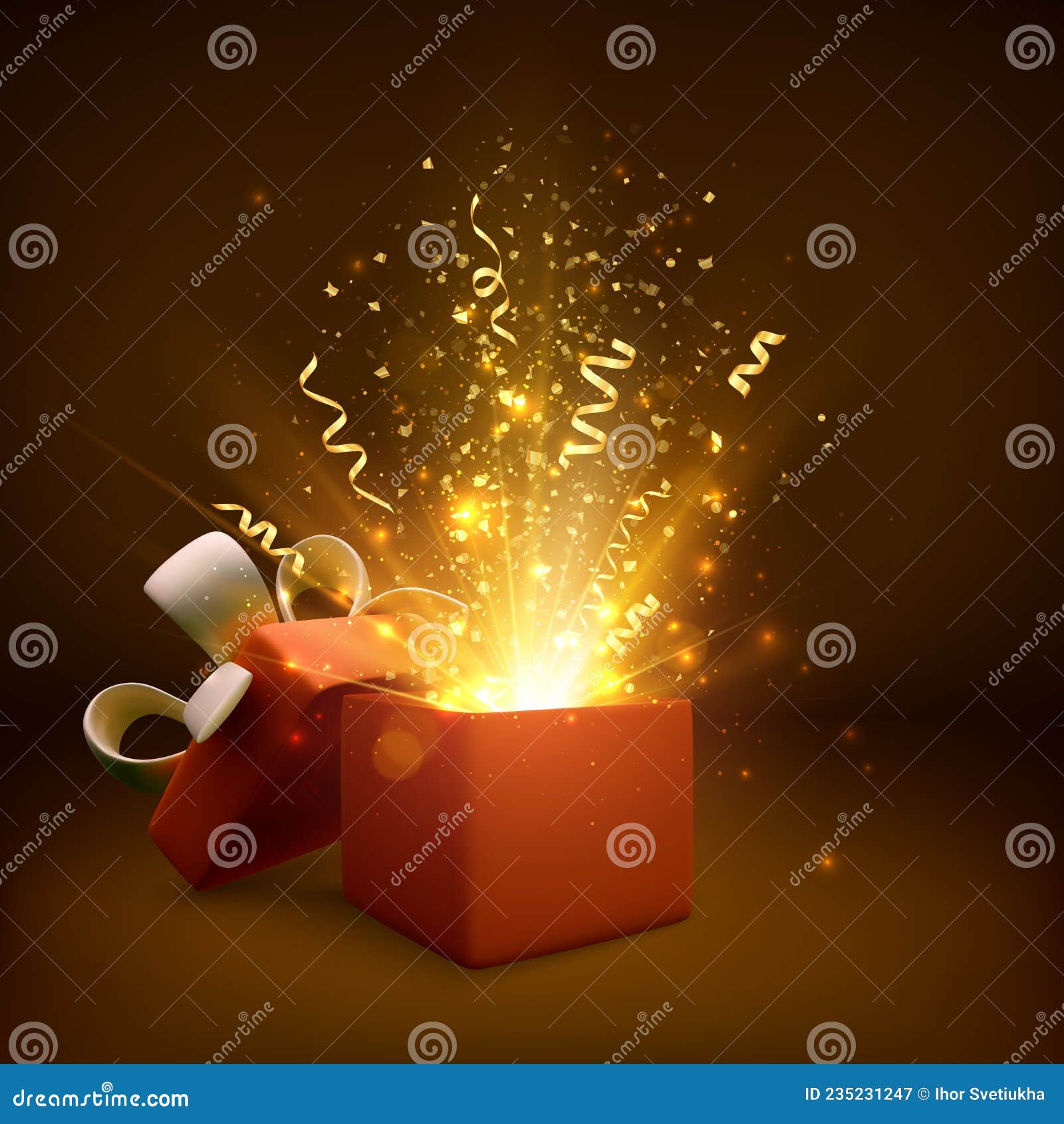 Open Gift with Fireworks and Glitter. Present Box Decoration Design ...
