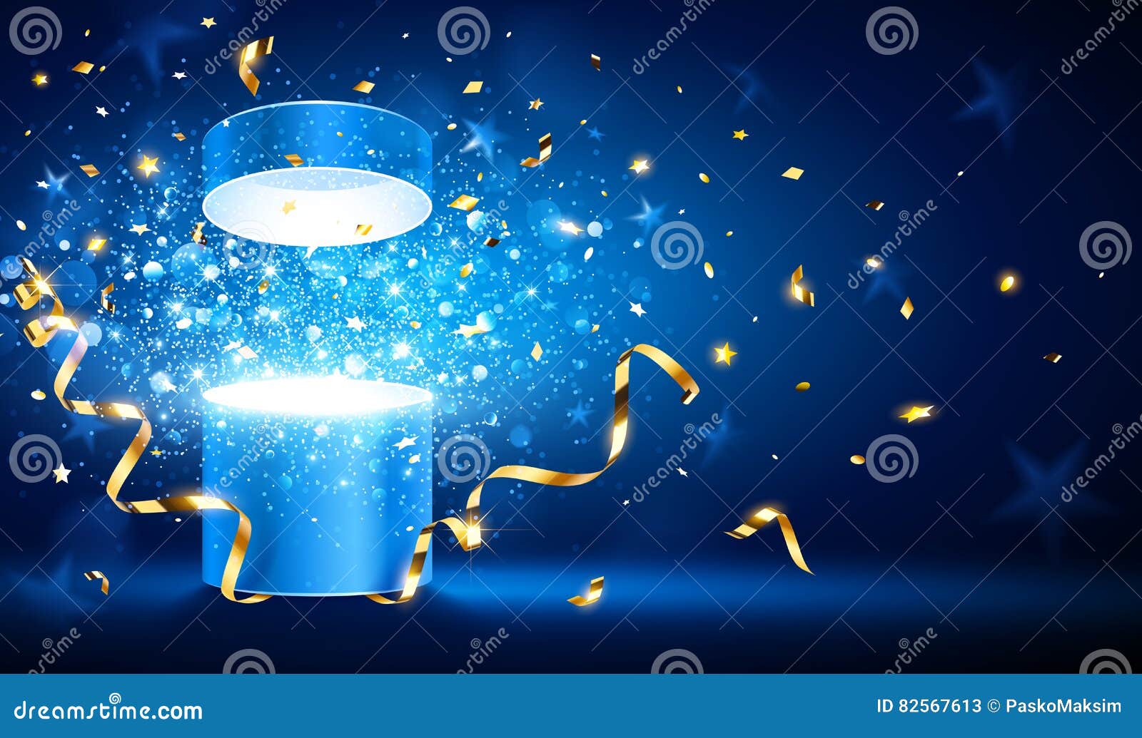 Open Gift with Gold Confetti. Vector Stock Vector - Illustration of ...