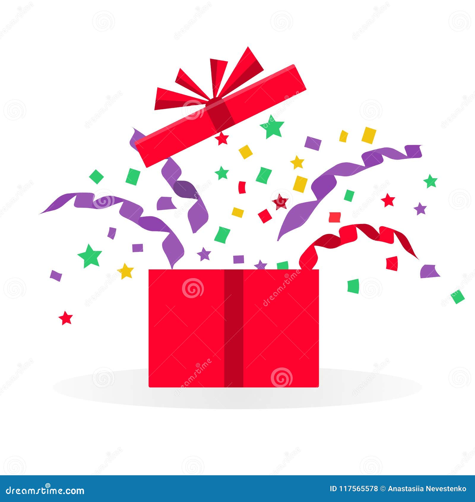 Open Gift with Serpentine and Confetti Stock Vector - Illustration of ...