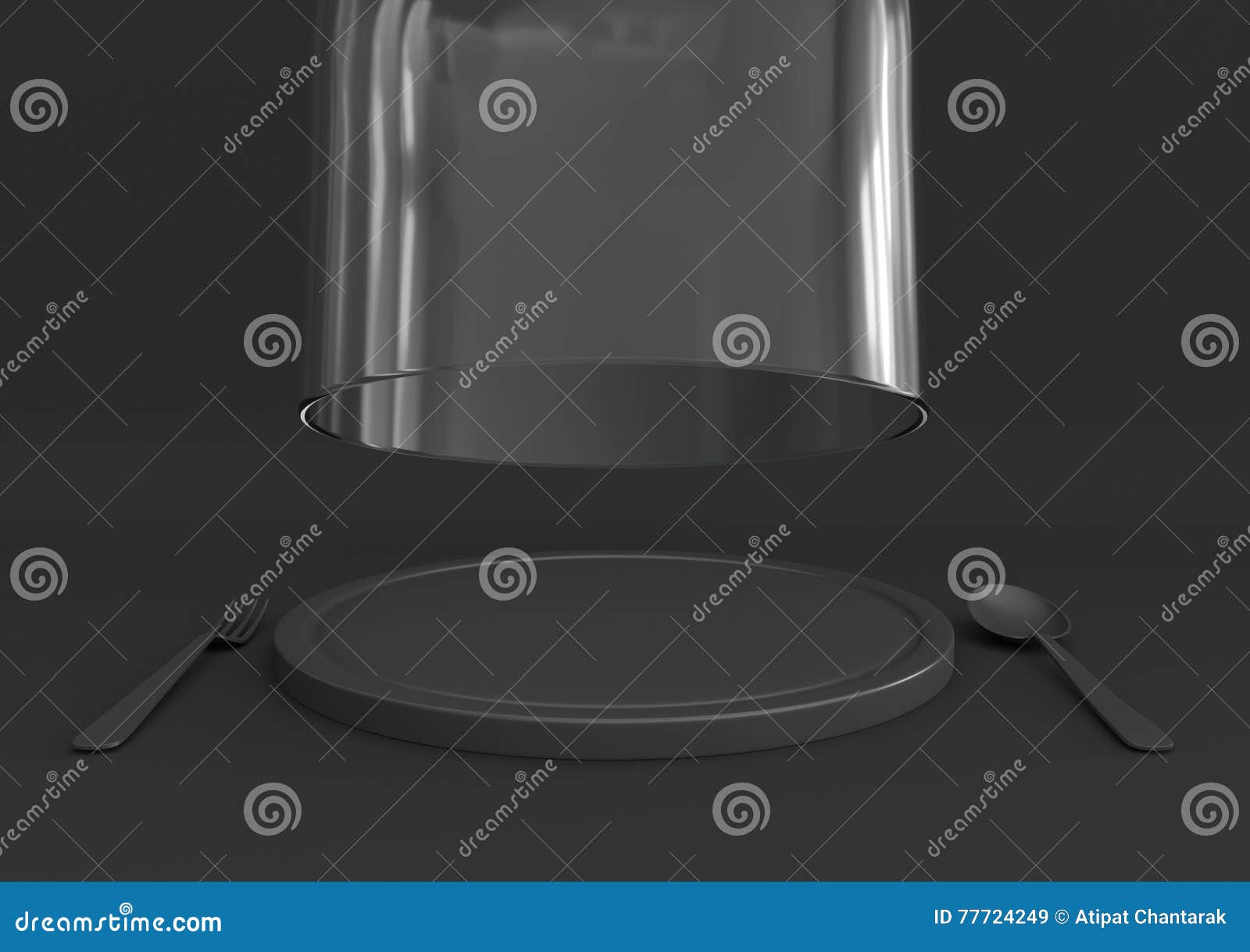 Open Glass Lid And Tray With Spoon And Fork On White Color Royalty-Free ...
