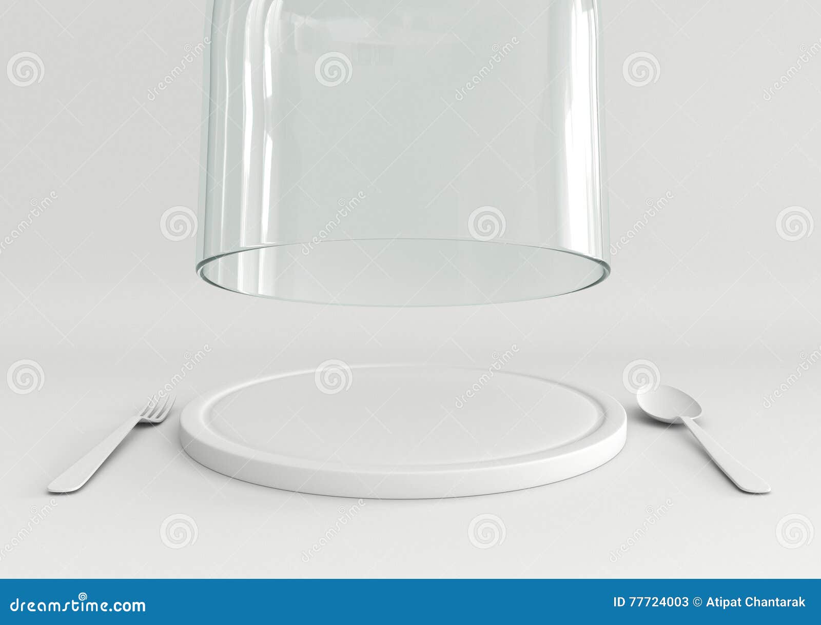 Open Glass Lid and Tray with Spoon and Fork on White Color Stock ...