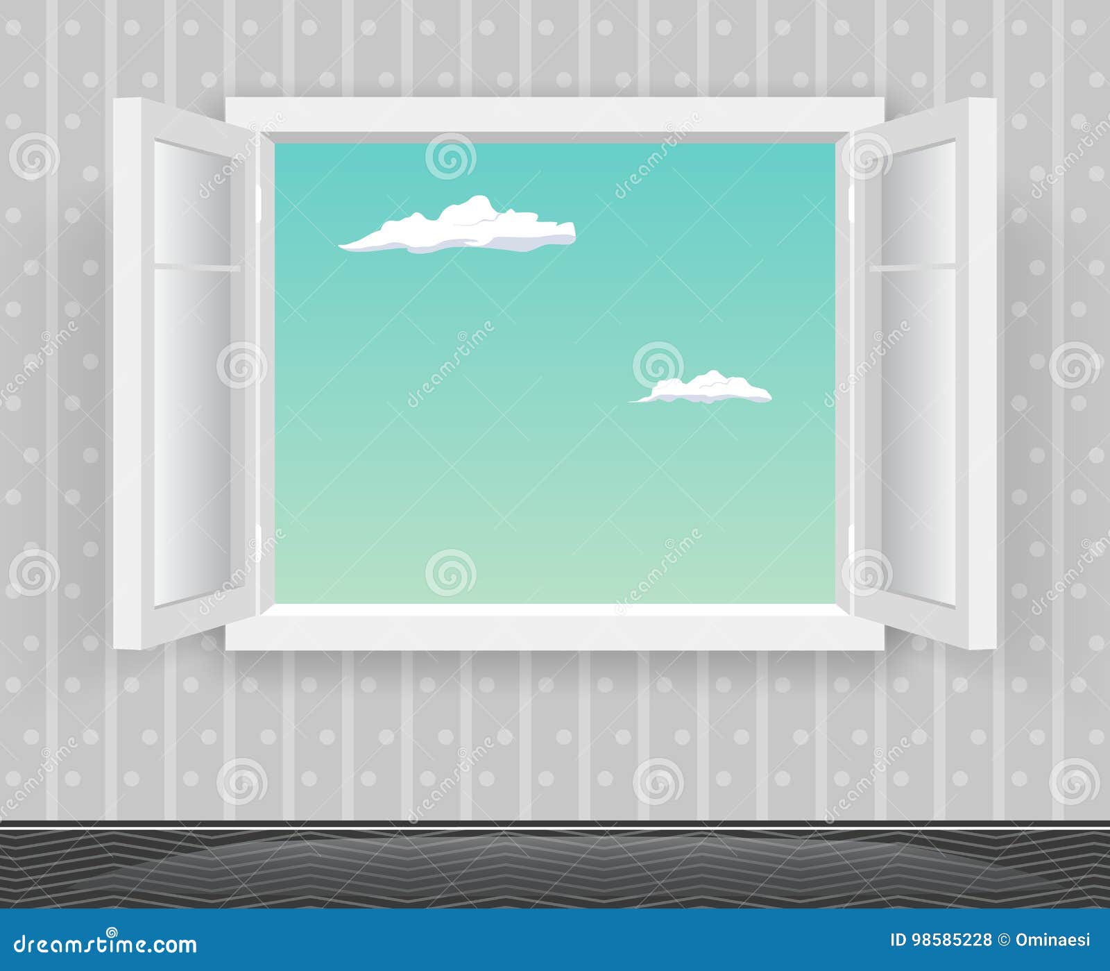 Open Glass Window Frame Cartoon Home Interior Design Template ...