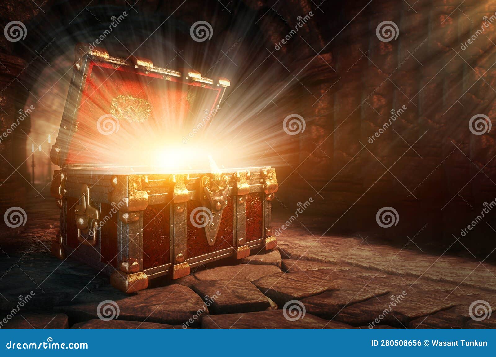 Open the Glowing Ancient Treasure Chest Stock Illustration ...