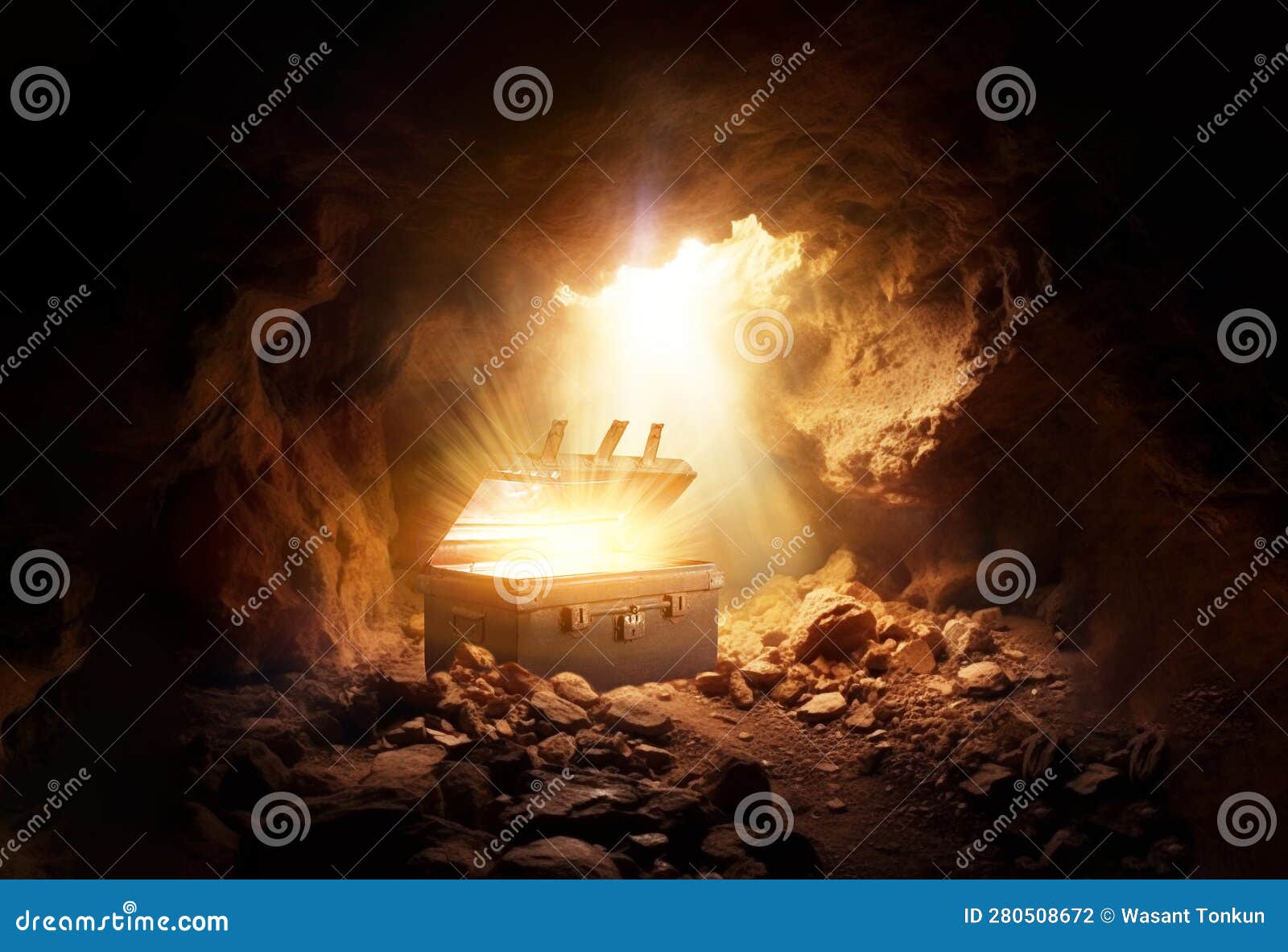 Open the Glowing Ancient Treasure Chest Stock Illustration ...