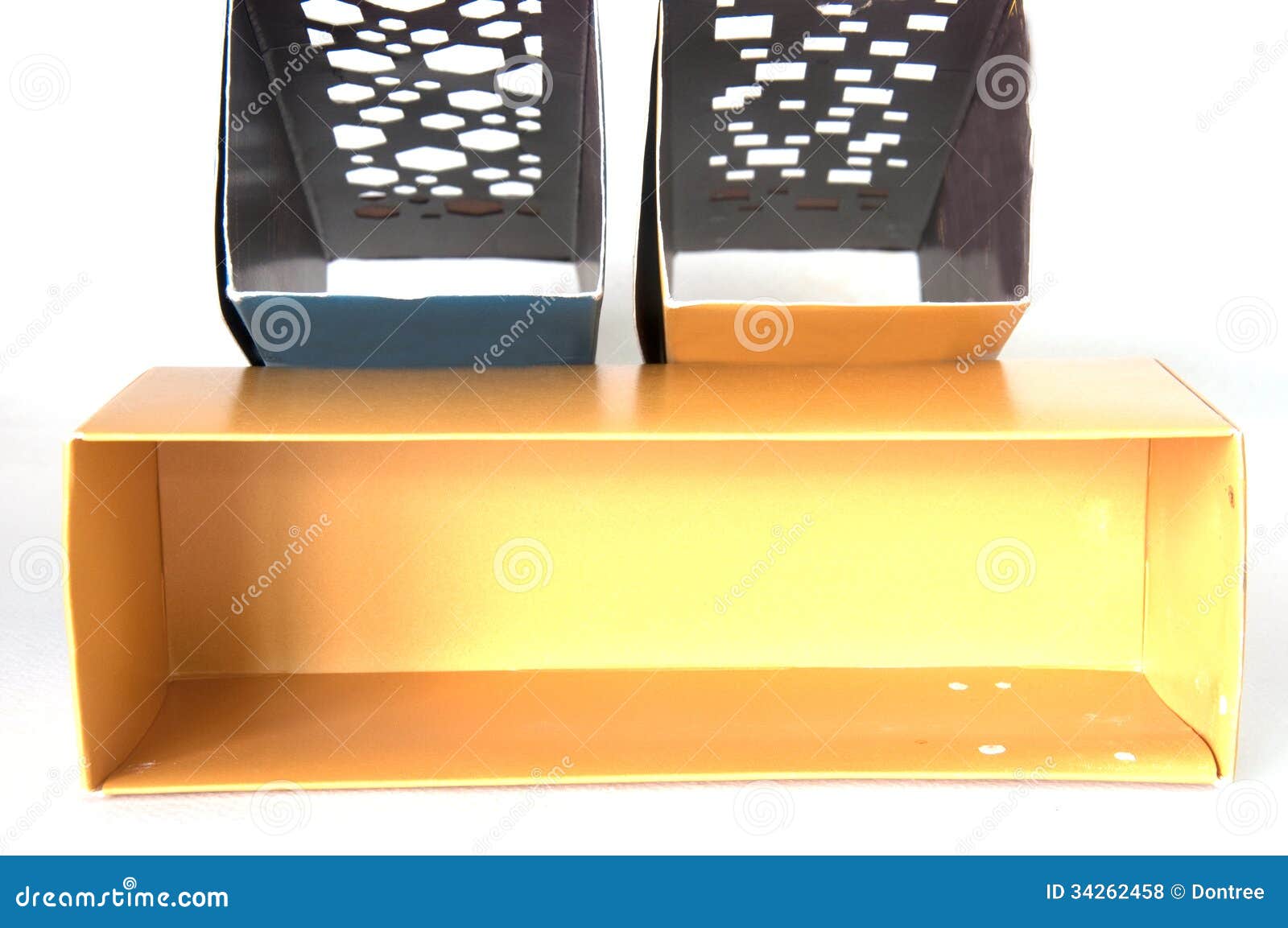 Open Gold Cardboard Box Isolated Stock Photo - Image of background ...