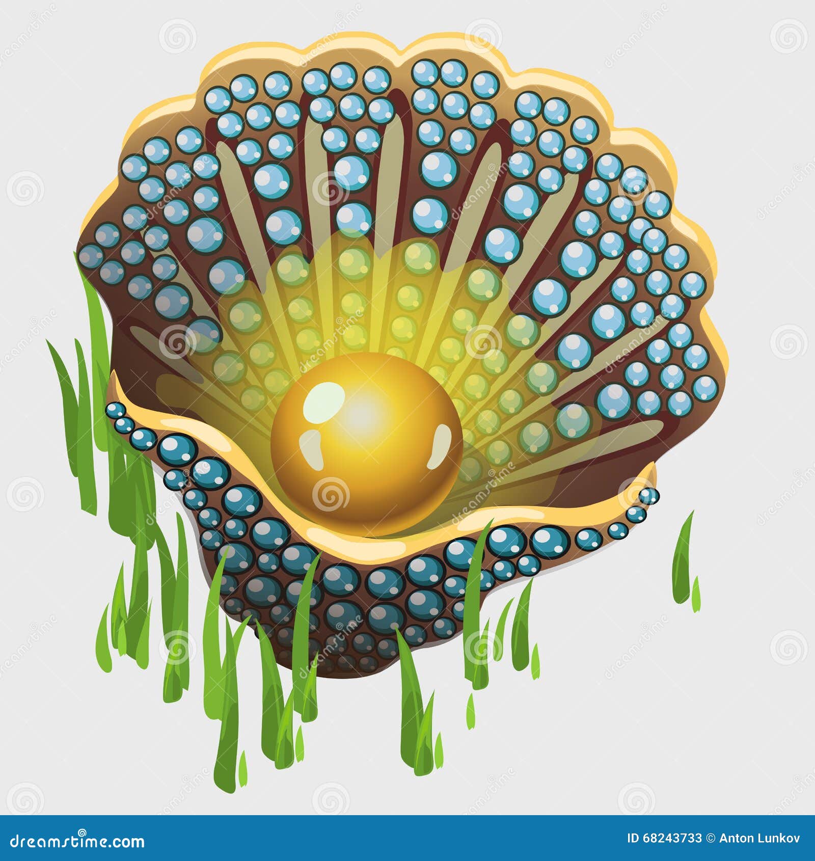 Golden Sea Shell With Pearl Isolated On White Background. 3D Ill ...