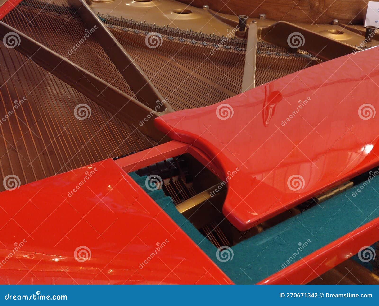 Open Grand Piano, Showing Strings, Hammers and Red Felt. Kind on a ...