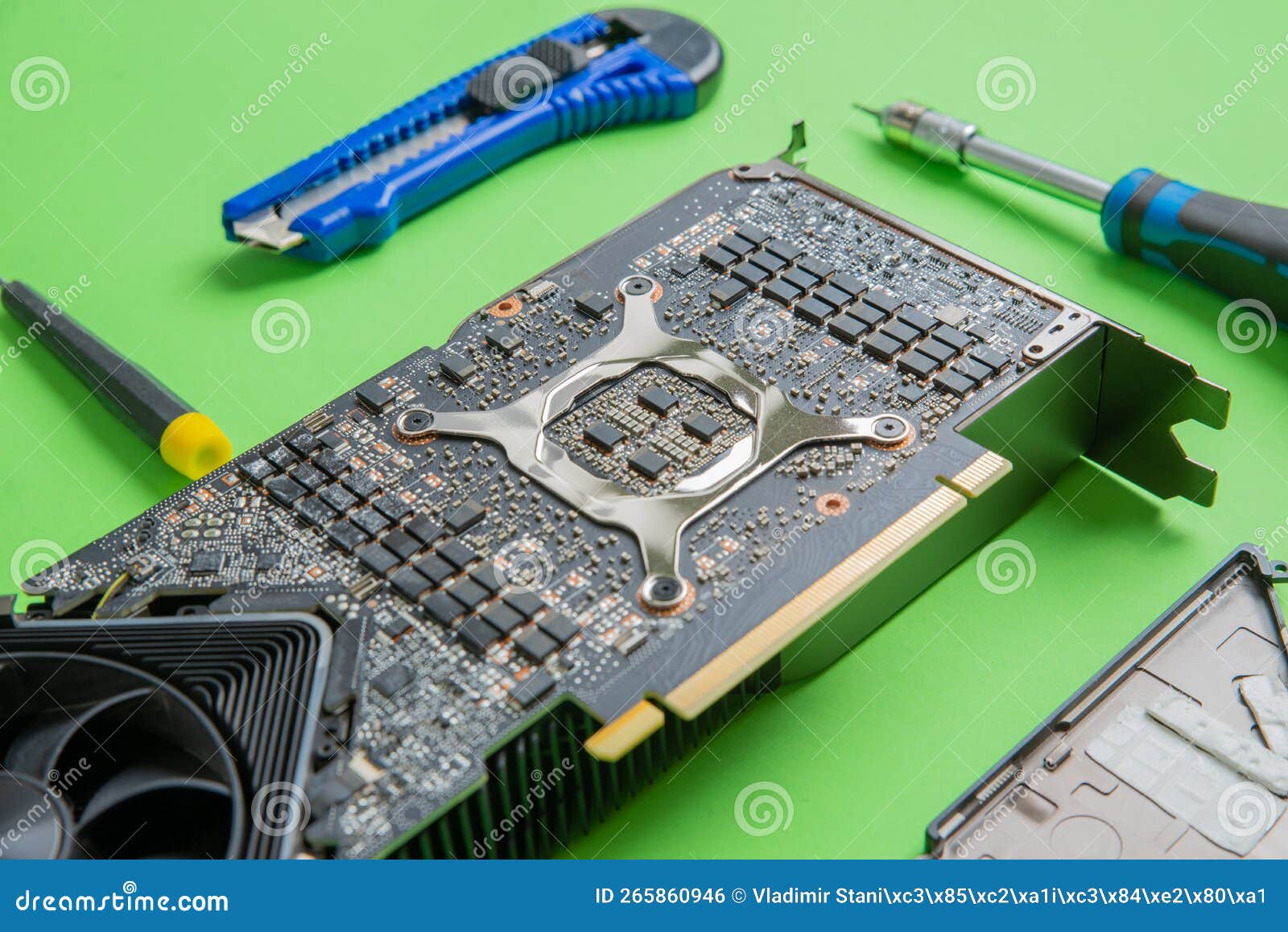 Open Graphics Card Showing Chips, MOSFETs, and Power Section Stock ...