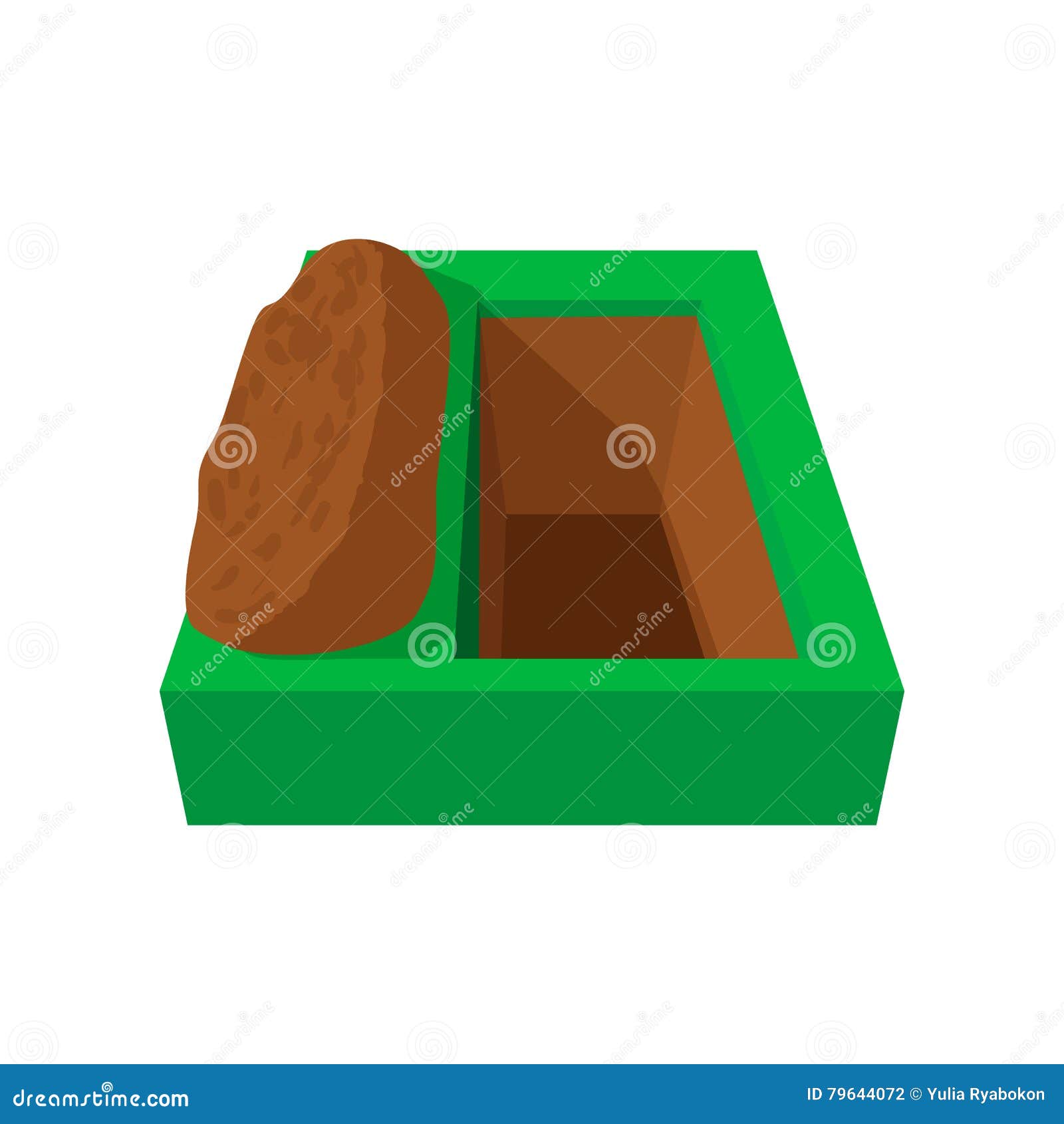 Open Grave. Coffin In Pit. Flowers Roses On Roof Of Tomb. Cartoon ...