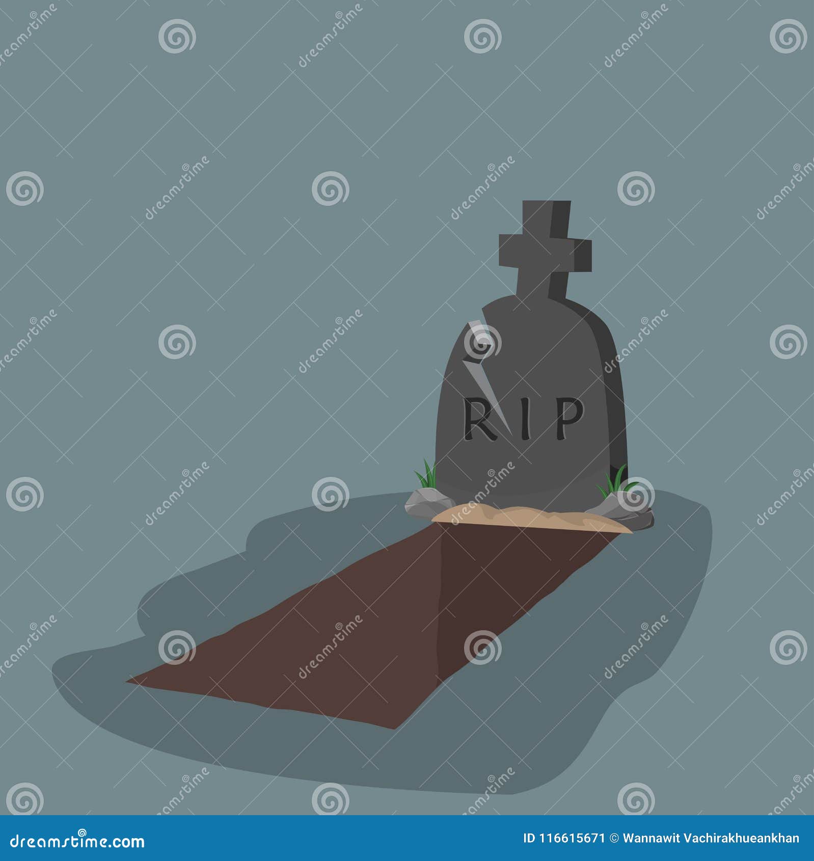 Open Grave and Headstone Flat Design Stock Vector - Illustration of ...