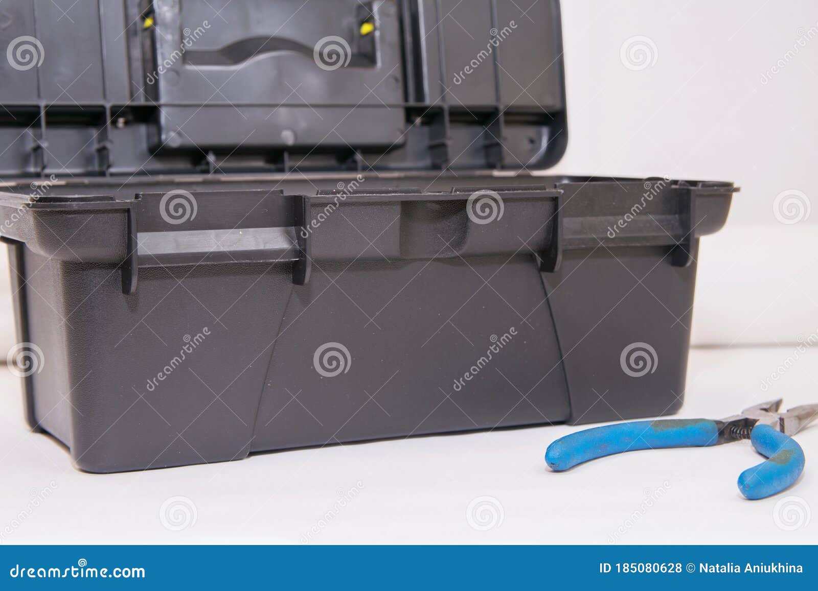 An Open Gray Tool Box Stands on a White Background Stock Photo - Image ...