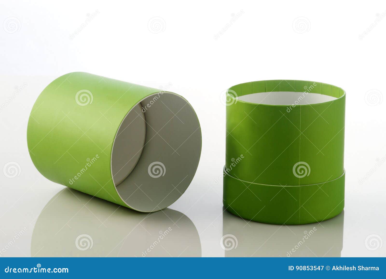 Open Green Cylinder Card Board Box for Packaging Stock Image - Image of ...