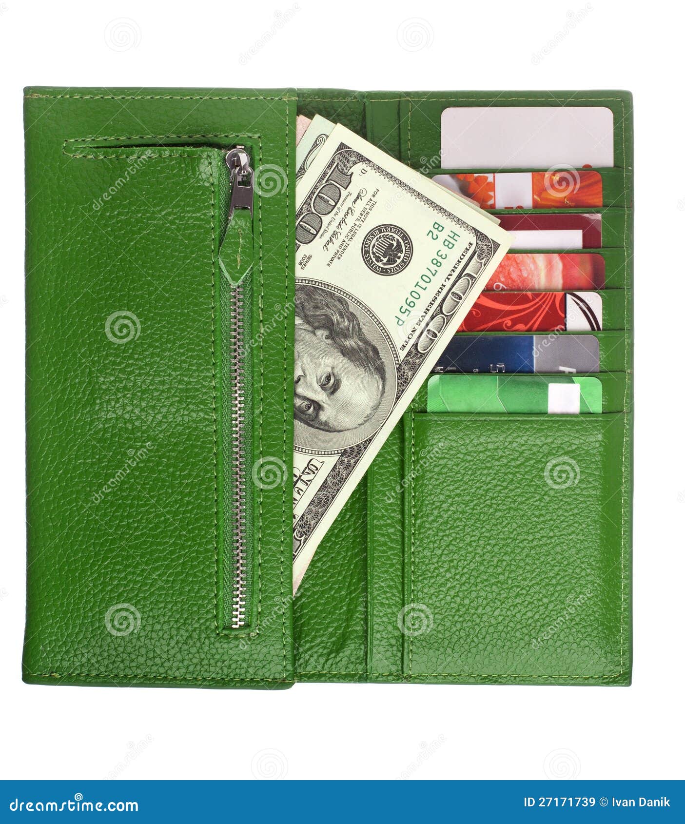 Open green leather wallet stock image. Image of wallet - 27171739