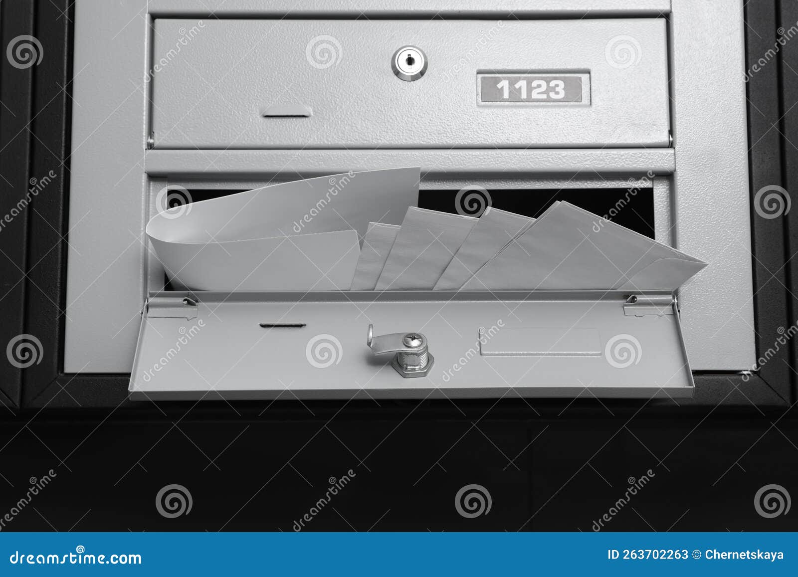 Open Grey Metal Mailbox with Envelopes Indoors Stock Image - Image of ...