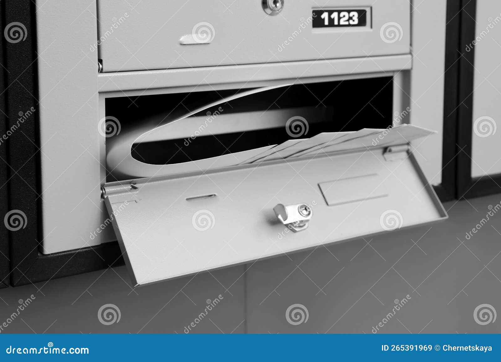 Open Grey Metal Mailbox with Envelopes Indoors Stock Image - Image of ...