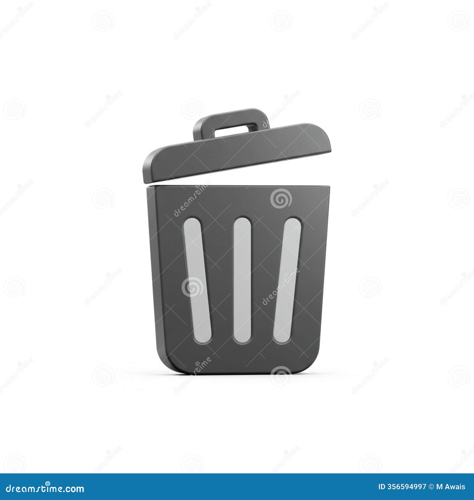 Open Grey Trash Can Icon 3D Render Digital Design Element Bin Waste ...