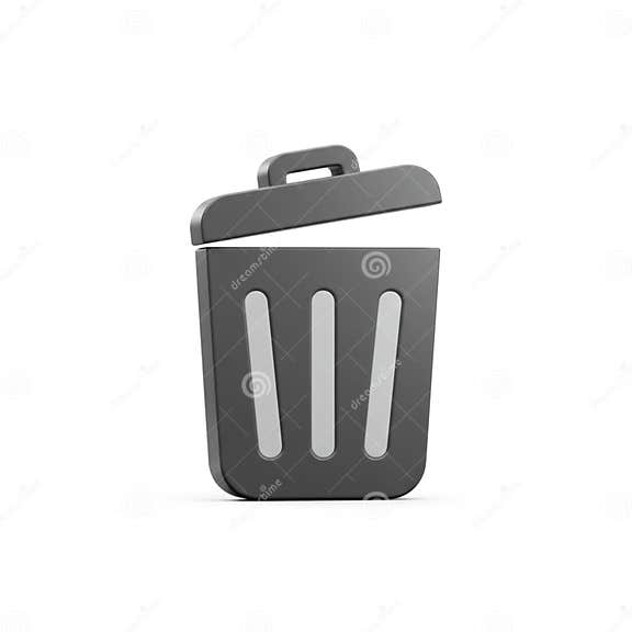 Open Grey Trash Can Icon 3D Render Digital Design Element Bin Waste Delete Symbol Remove Button ...