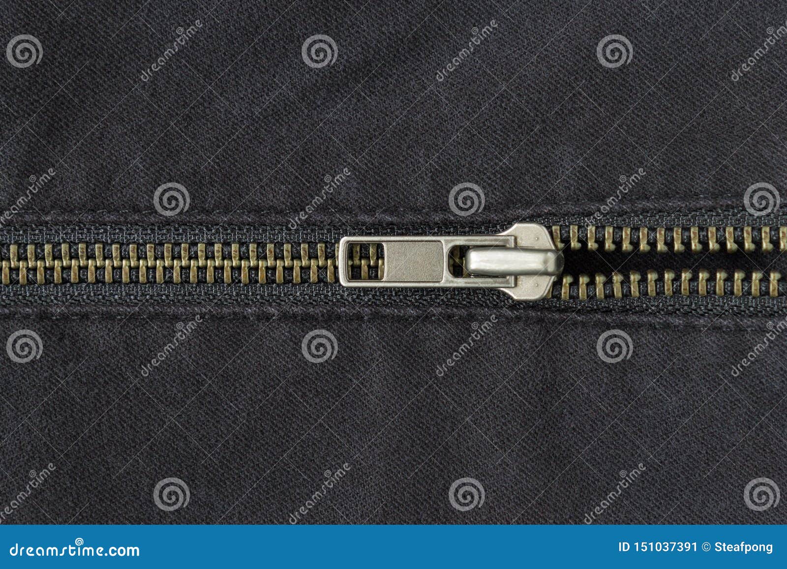 Open Half Brass Zip on Black Jeans Texture Background Stock Image ...