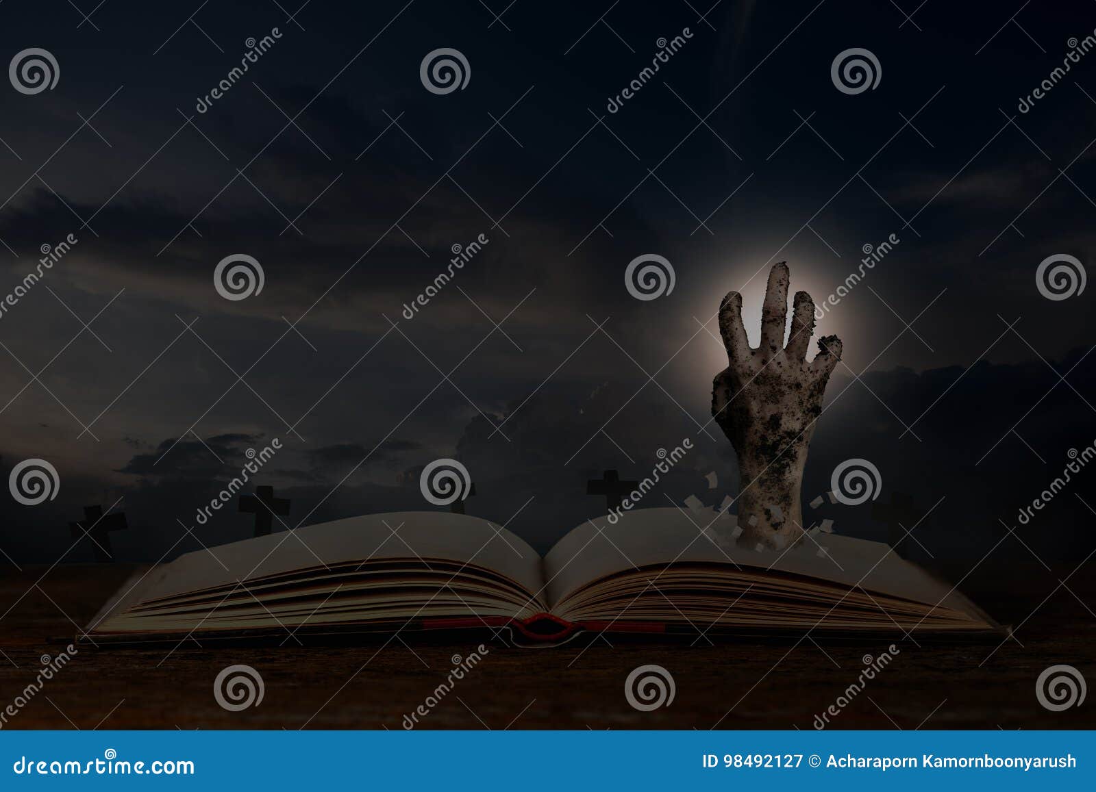 Open halloween book stock image. Image of hand, haunted - 98492127