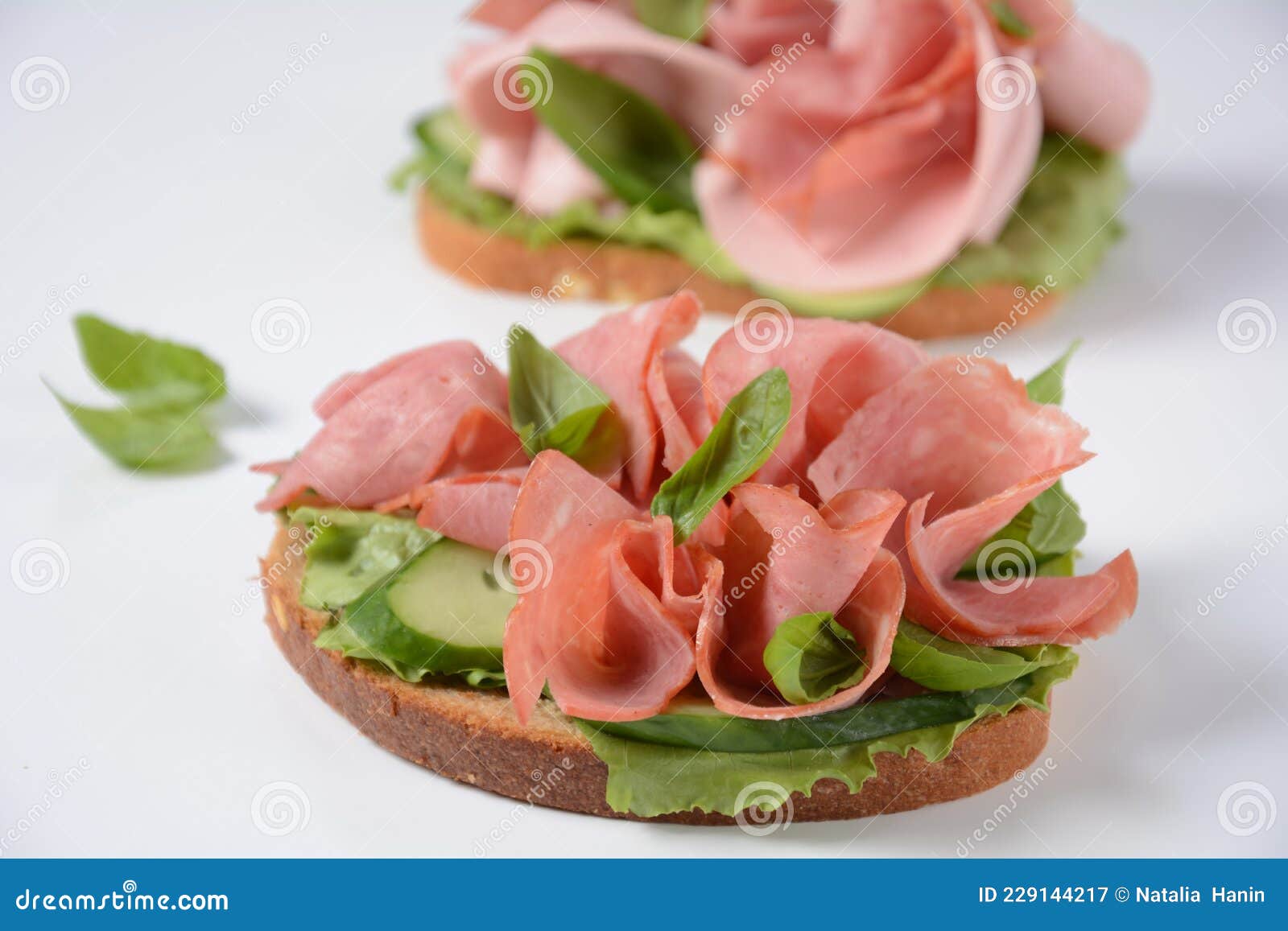 Open Ham Sandwich with Cucumbers, Basil, and a Crusty Slice of Rye ...