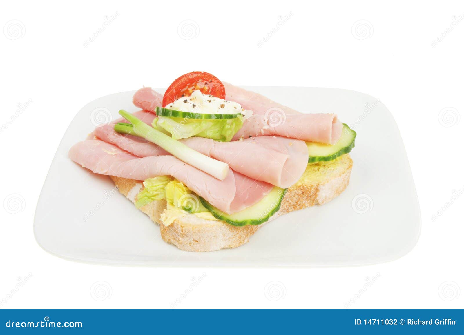 Open ham sandwich on plate stock photo. Image of salad - 14711032