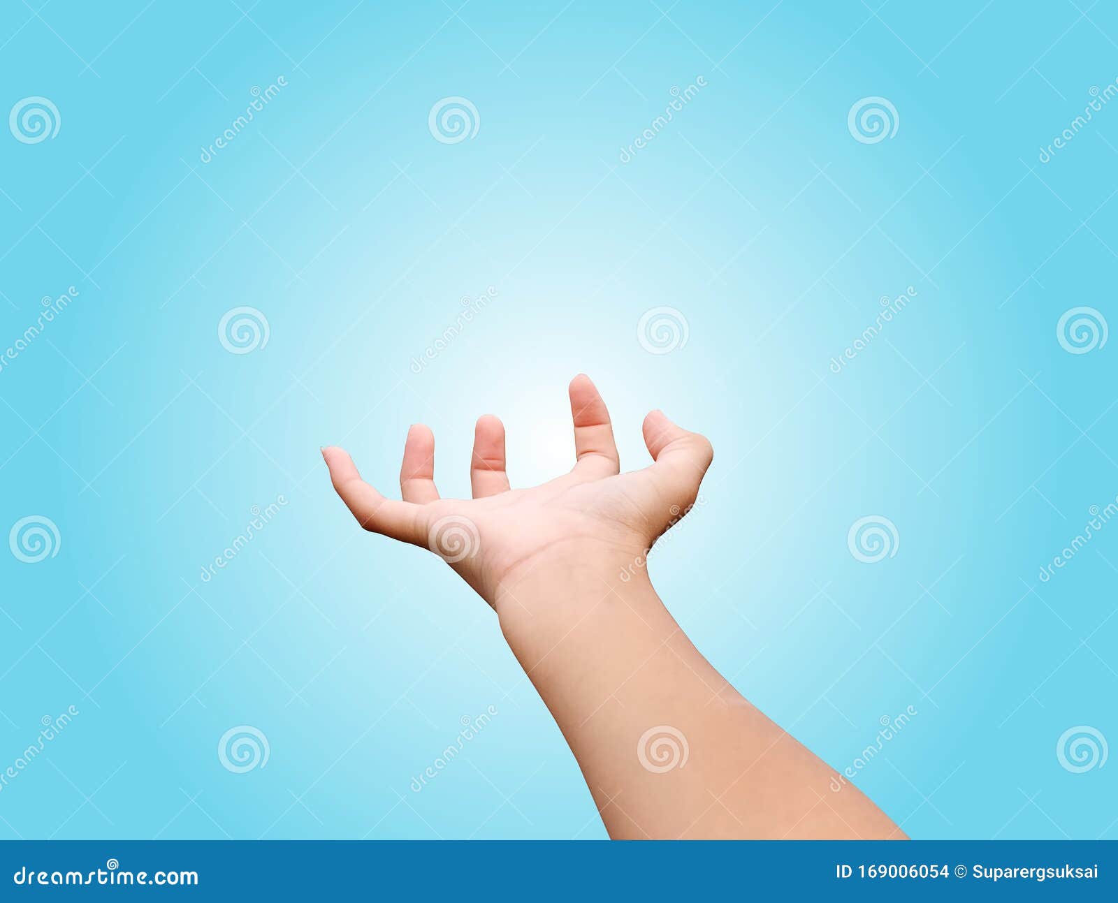 Open Hand on Blue Background Stock Photo - Image of skin, stretched ...