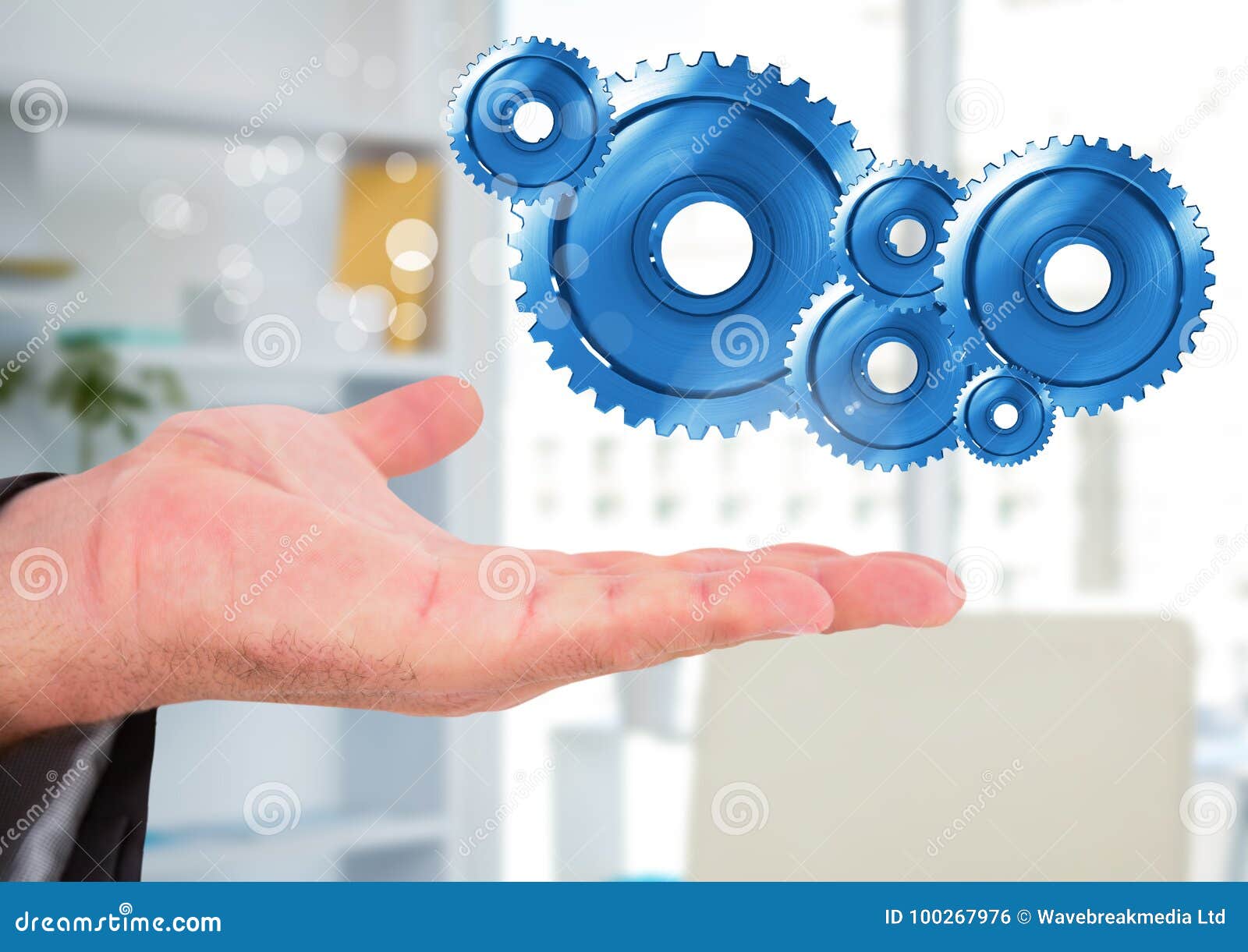 Open hand with cog gears stock photo. Image of real - 100267976