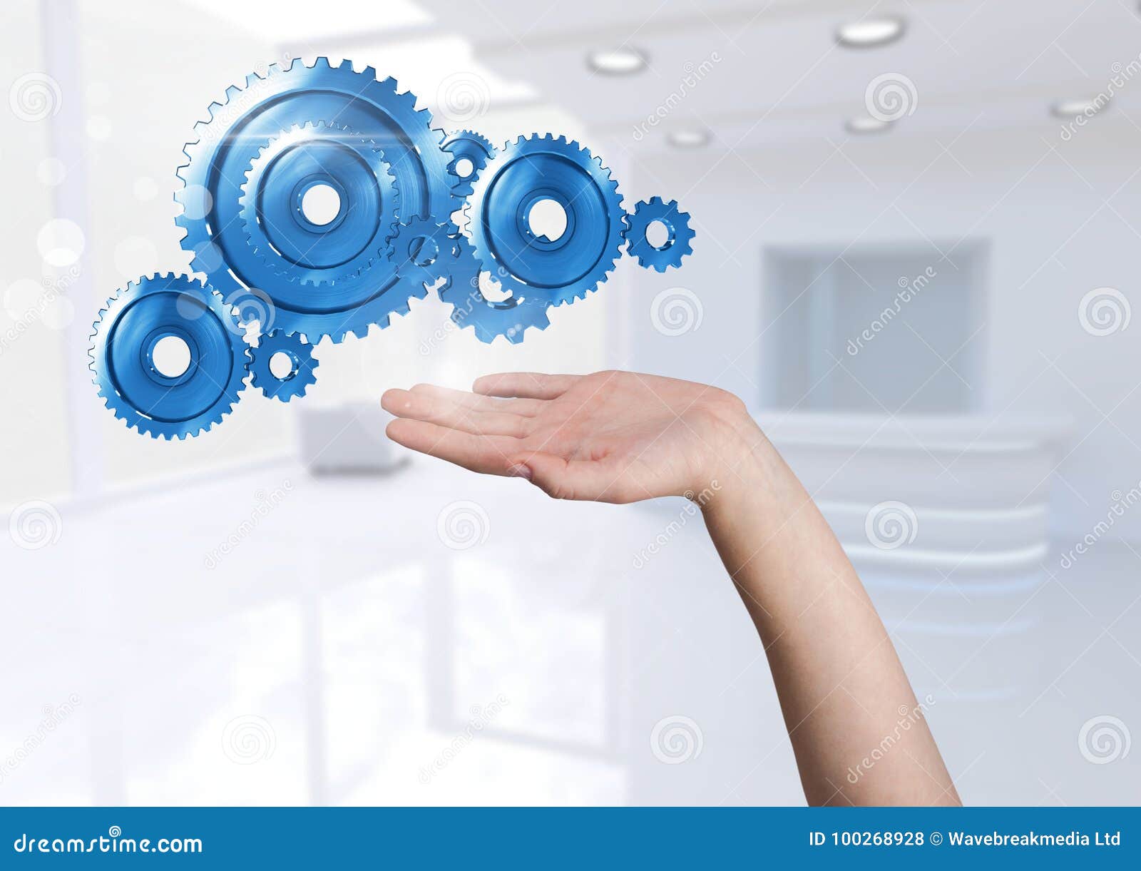 Open hand with cog gears stock photo. Image of flash - 100268928