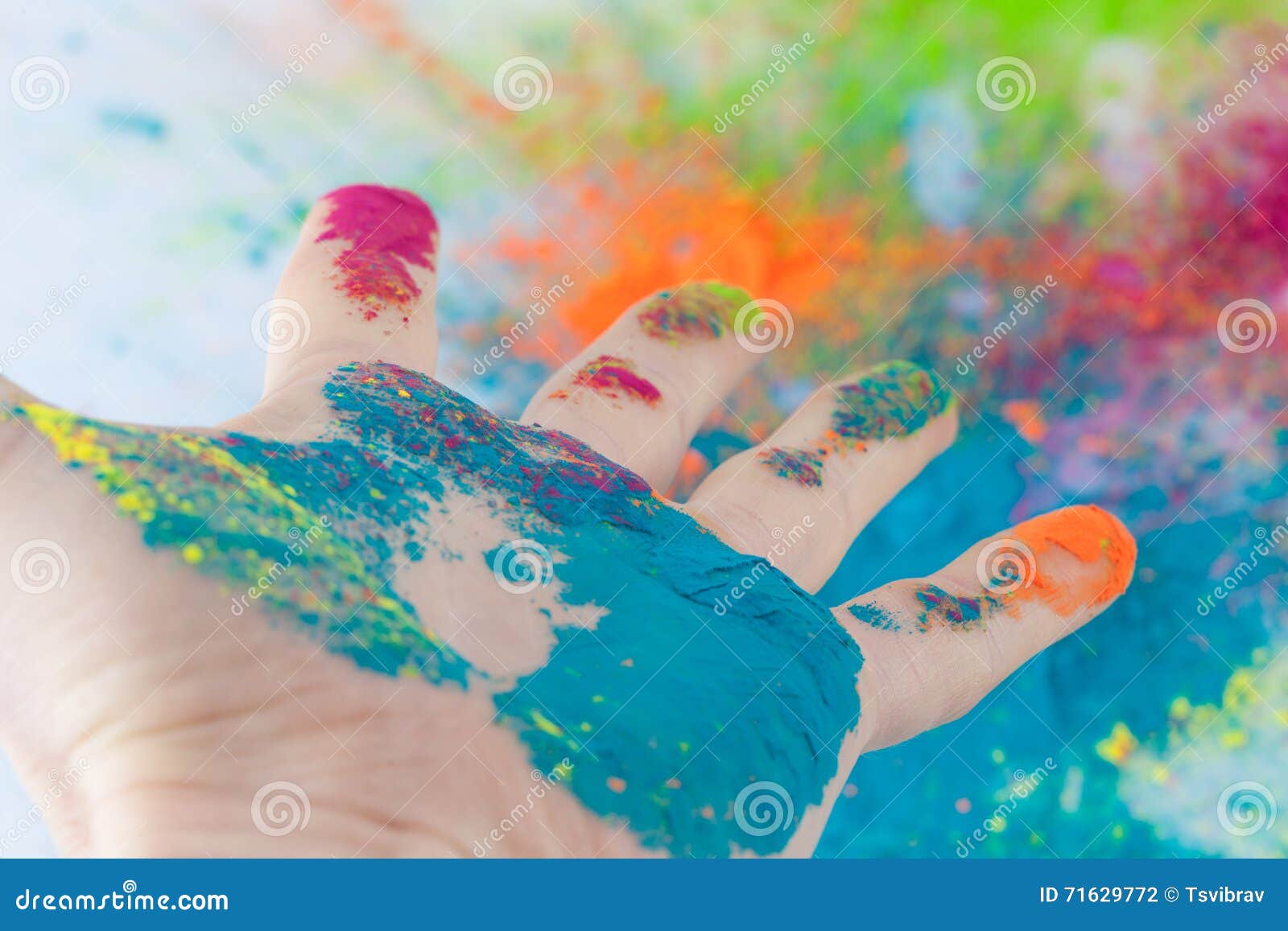 Open Hand Colored with Holi Powder Stock Photo - Image of artistic ...