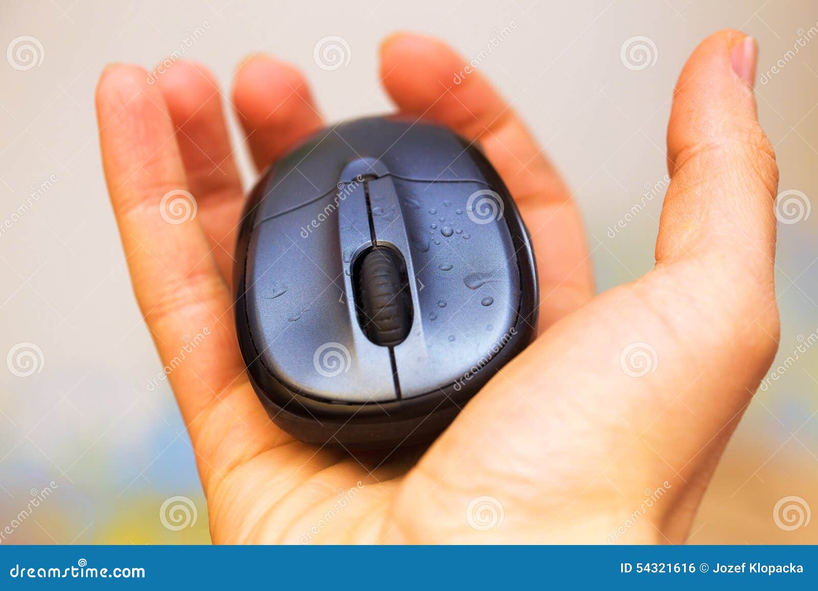 Open Hand and Computer Mouse with Water Drops Stock Photo - Image of ...