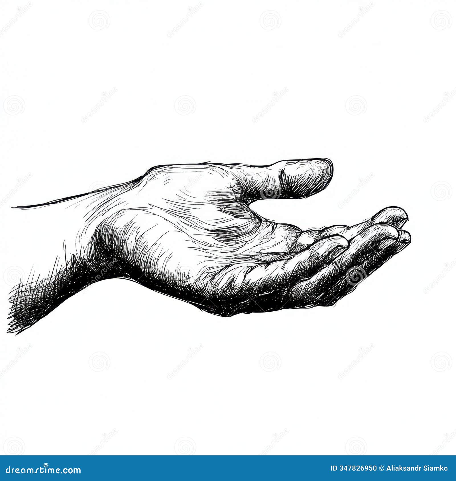 Open Hand with Detailed Lines and Textures Depicting Offering Stock ...
