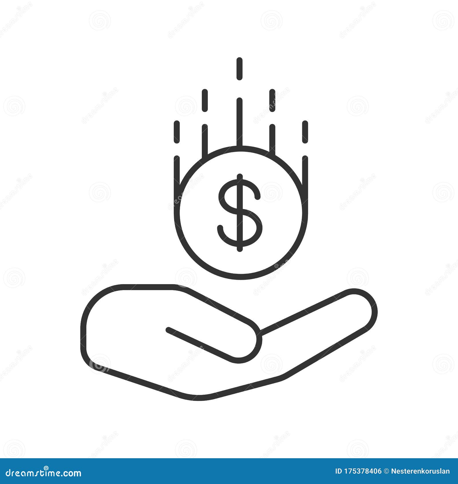 Open Hand with Dollar Linear Icon Stock Vector - Illustration of ...
