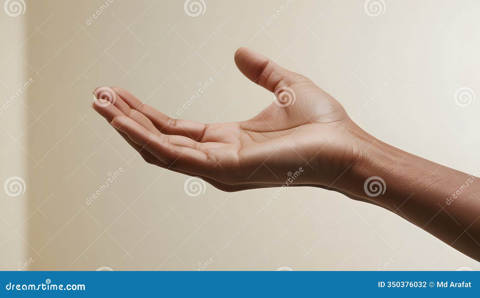 Open Hand Reaching Out on Neutral Gray Background Stock Photo - Image ...