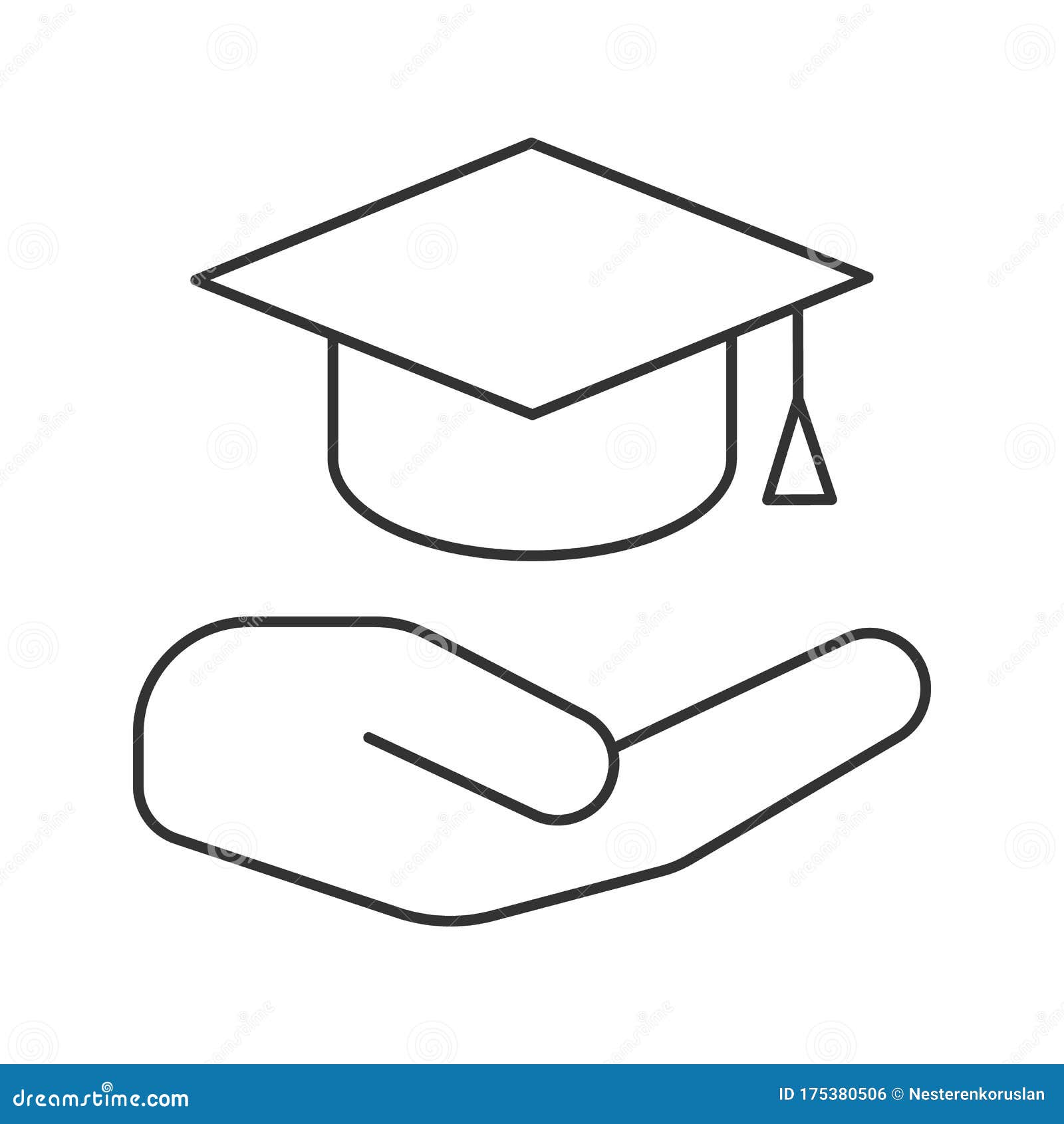 Open Hand with Graduation Cap Linear Icon Stock Vector - Illustration ...