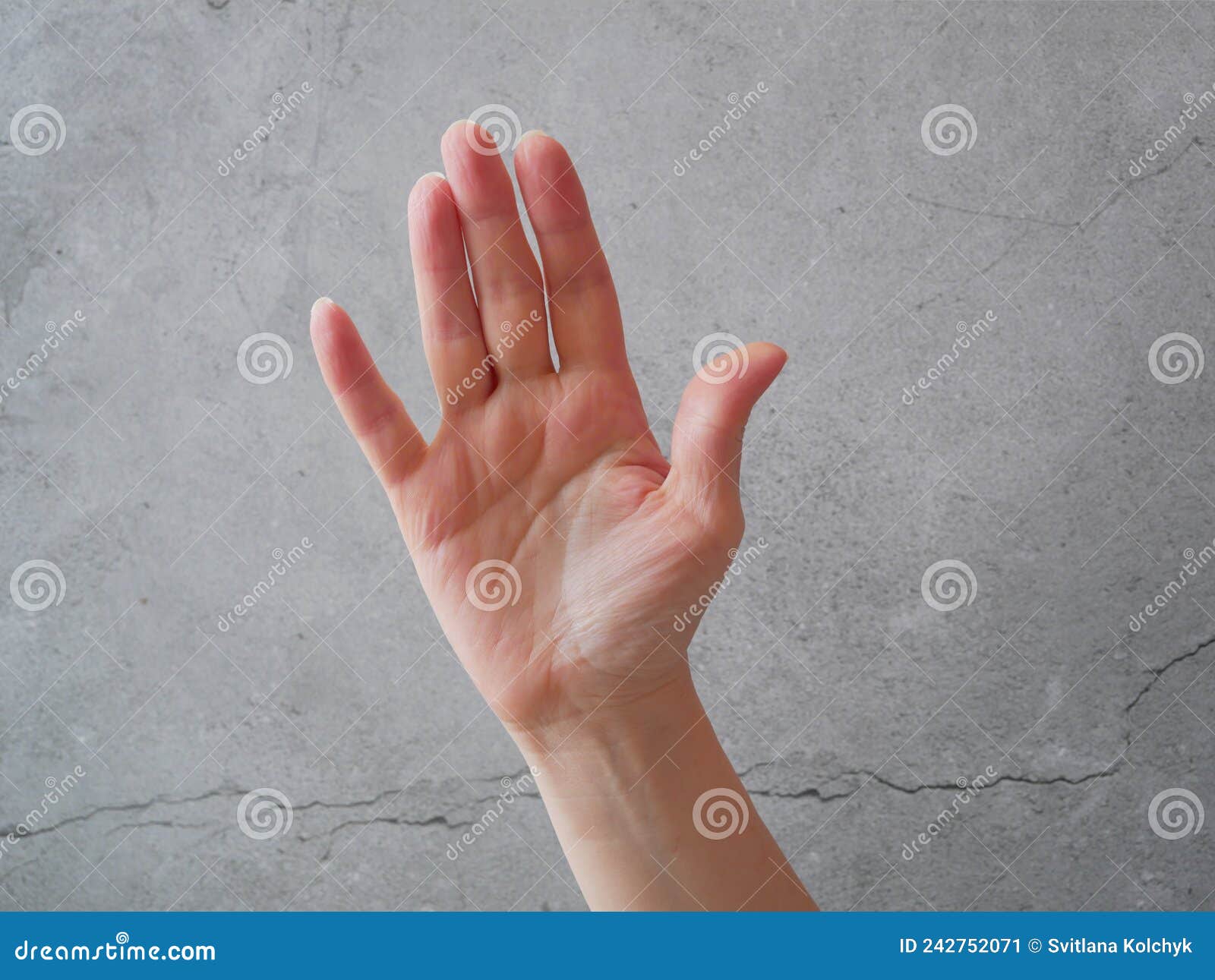Open Hand on Gray Background, Palm Pointing at Something Stock Image ...