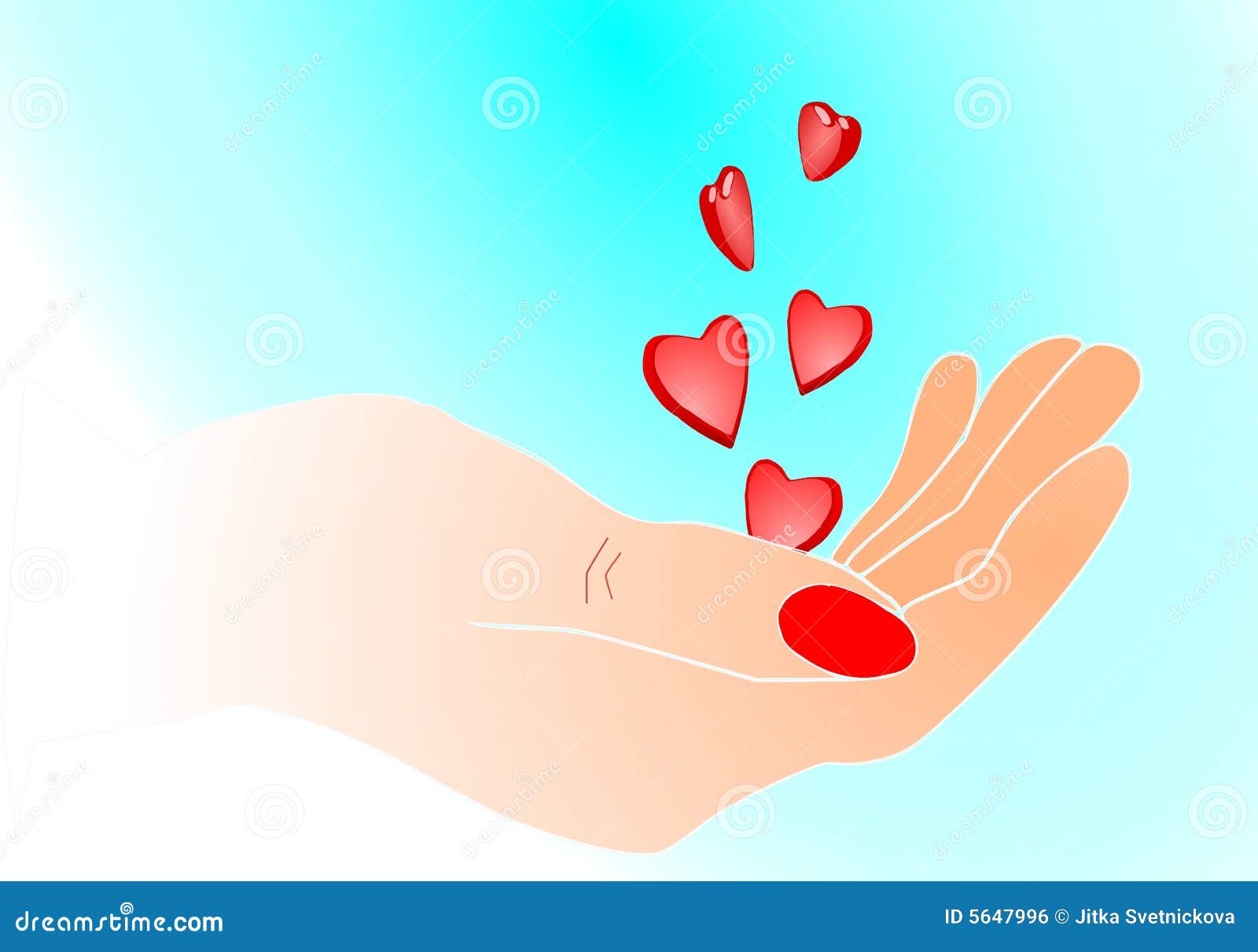 Open hand with hearts. stock vector. Illustration of hand - 5647996