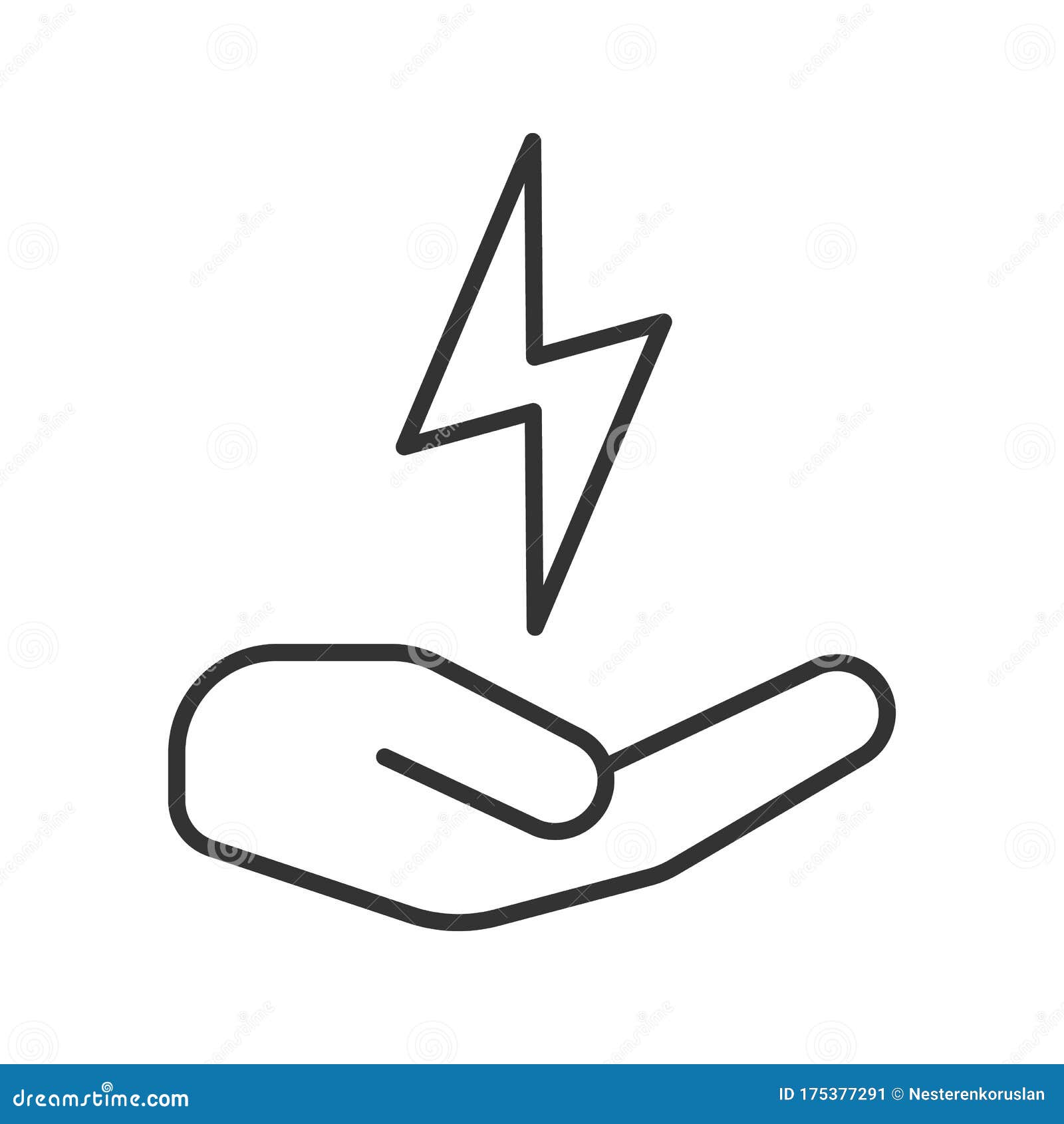 Open Hand with Lightning Bolt Linear Icon Stock Vector - Illustration ...